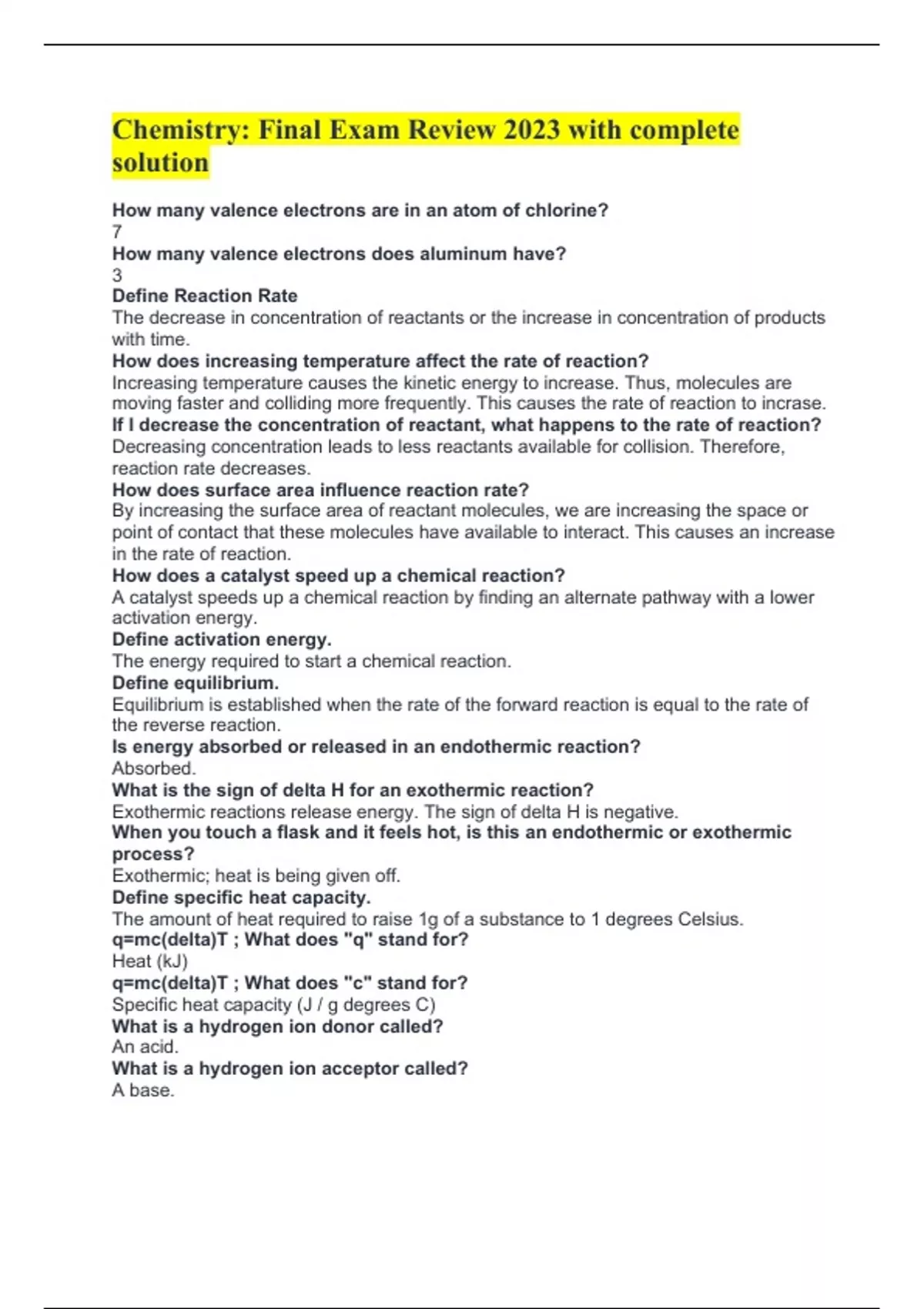 Chemistry: Final Exam Review 2023 with complete solution - Chemistry ...