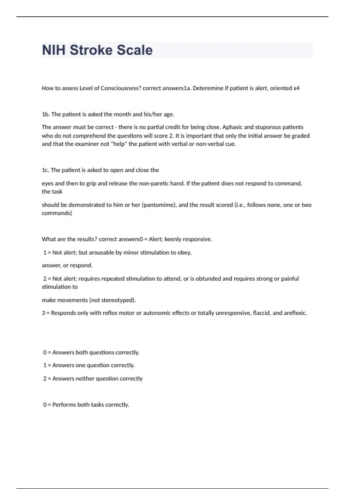 NIH Stroke Scale exam 2023 with verified solutions - NIH Stroke Scale b ...