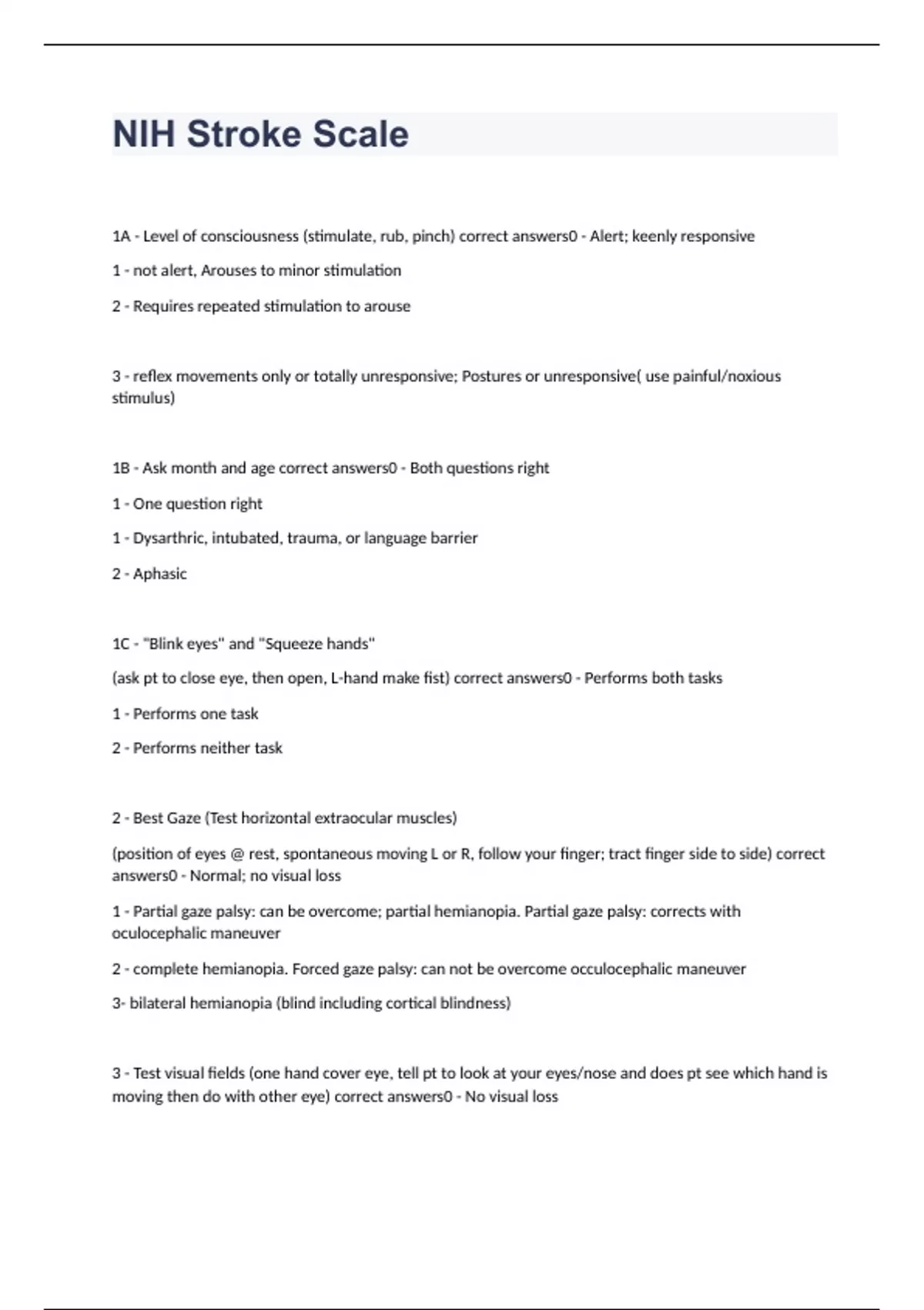 NIH Stroke Scale exam 2023 with correct answers - NIH Stroke Scale ...