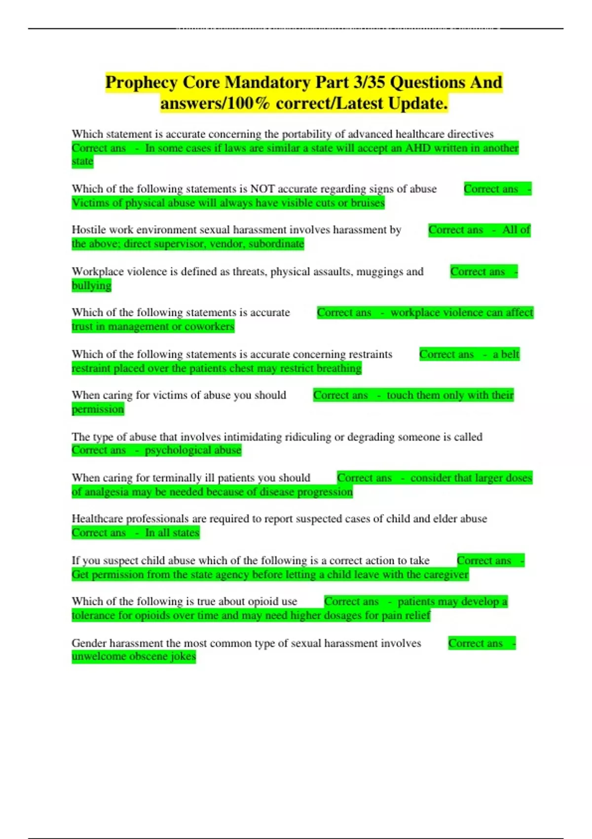 (answered)Prophecy Assessments - Core Mandatory Part III / Prophecy ...