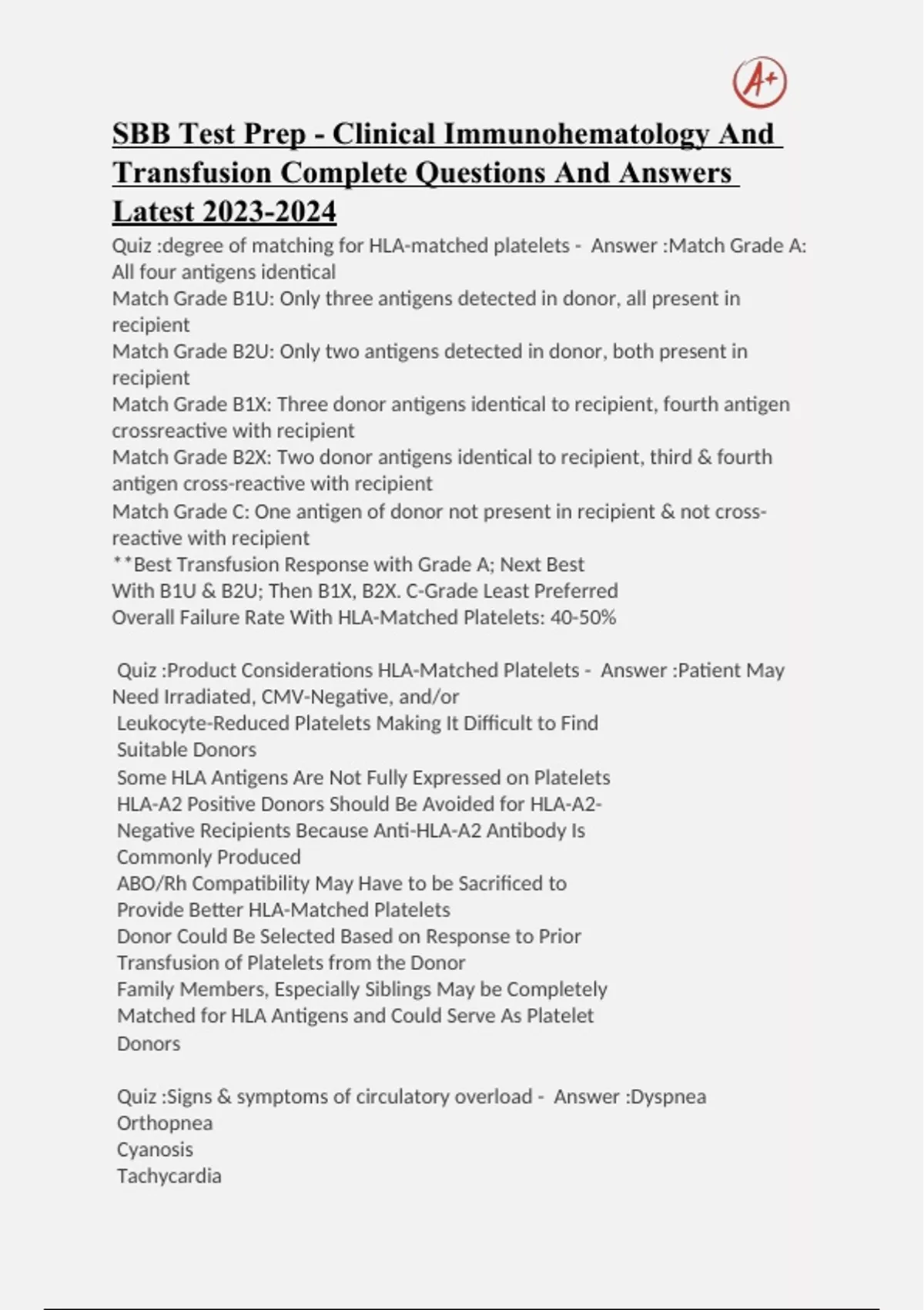 SBB Test Prep - Clinical Immunohematology And Transfusion Complete ...