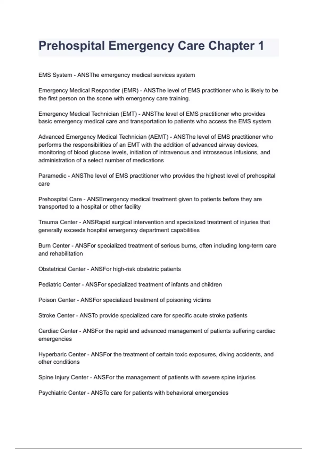 Prehospital Emergency Care Chapter 1( GRADED A+ 100 % VERIFIED ...