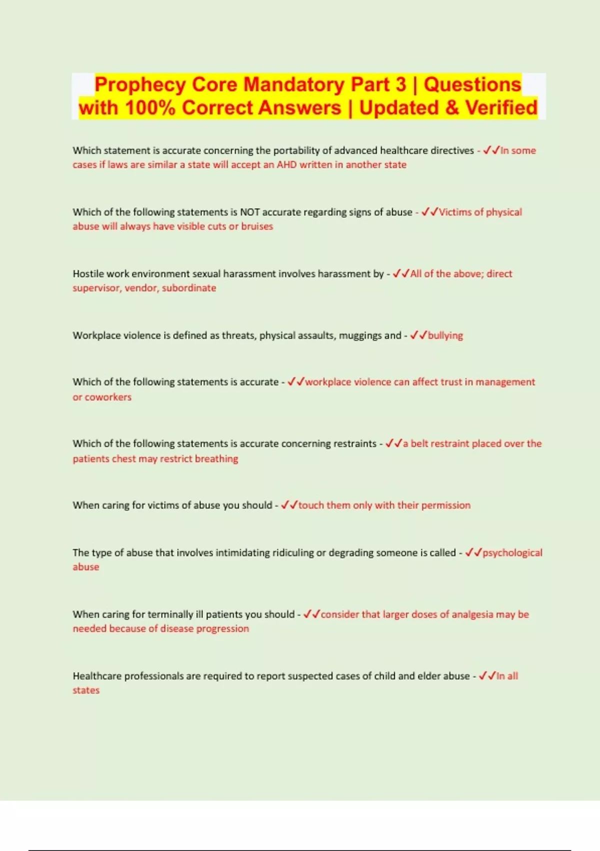 Prophecy Core Mandatory Part 3 | Questions with 100% Correct Answers ...