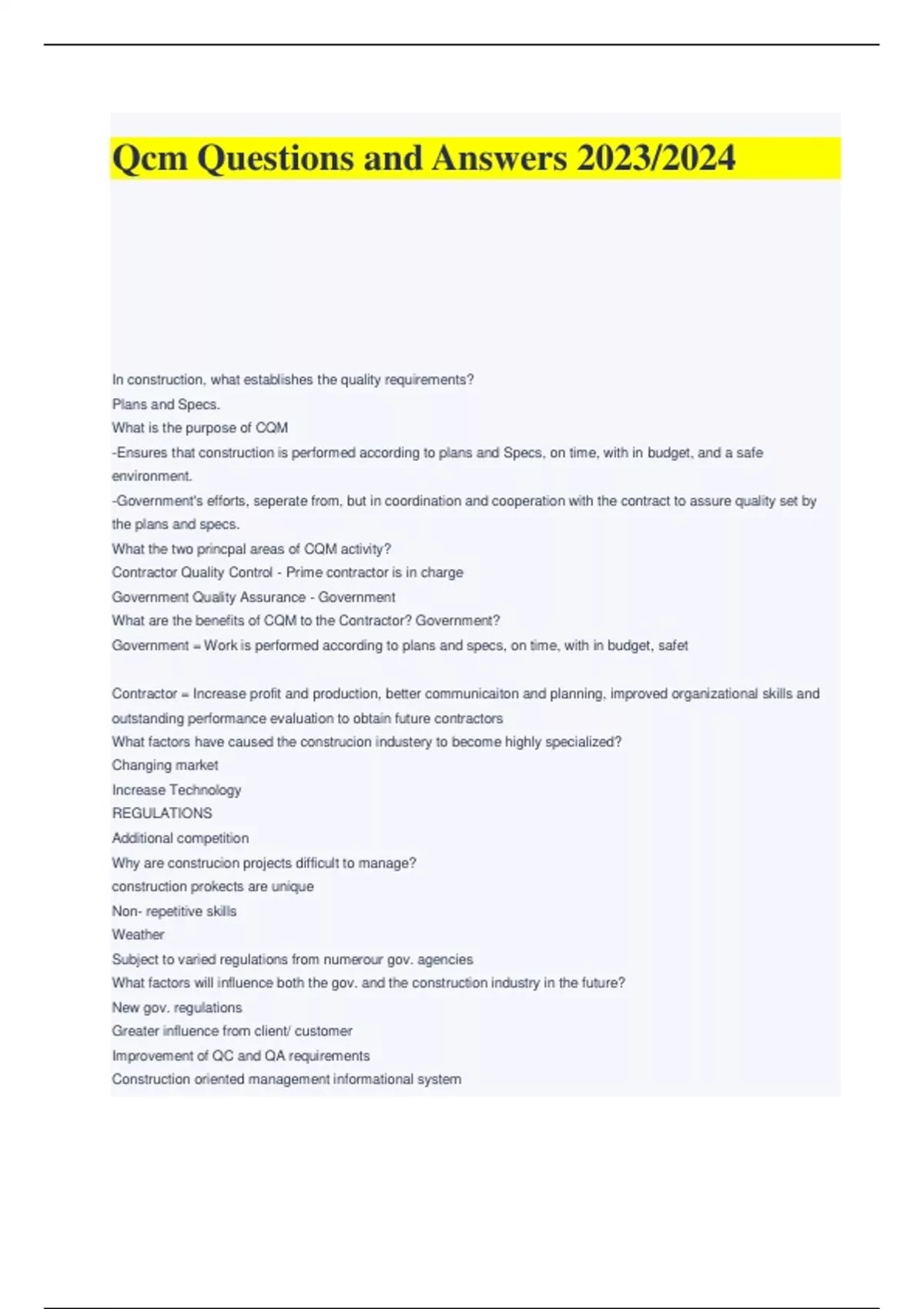 Qcm Questions and Answers 2023/2024 - Qcm - Stuvia US