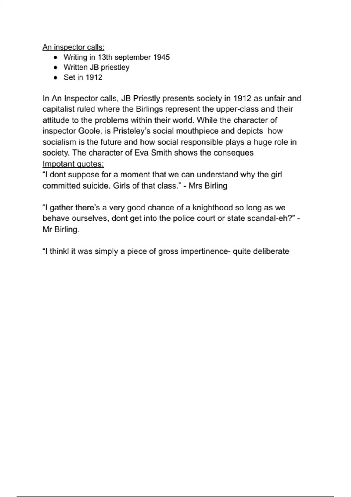 An Inspector Calls GCSE revision - English - Stuvia UK
