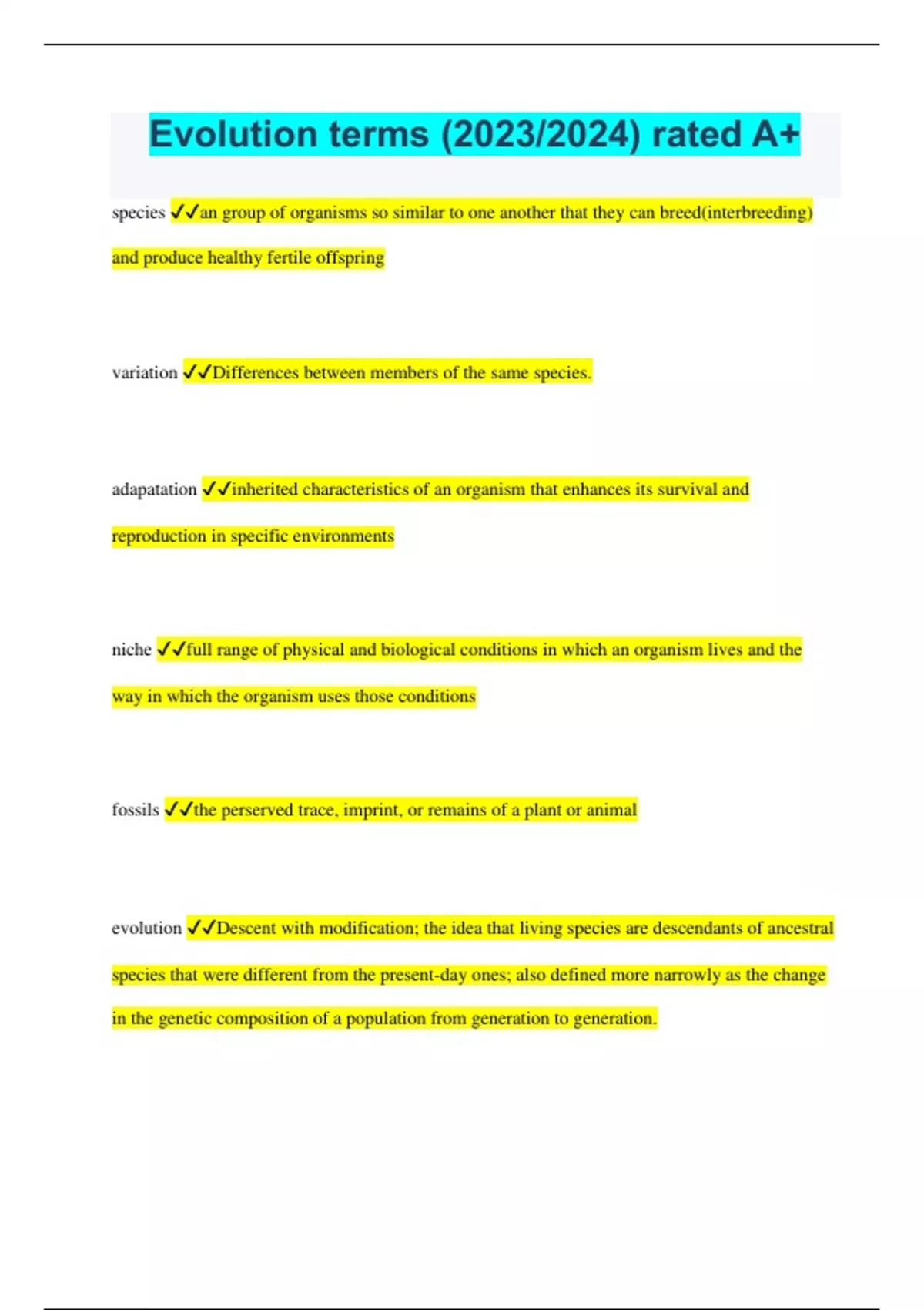 Evolution terms (2023/2024) rated A+ - Evolution - Stuvia US