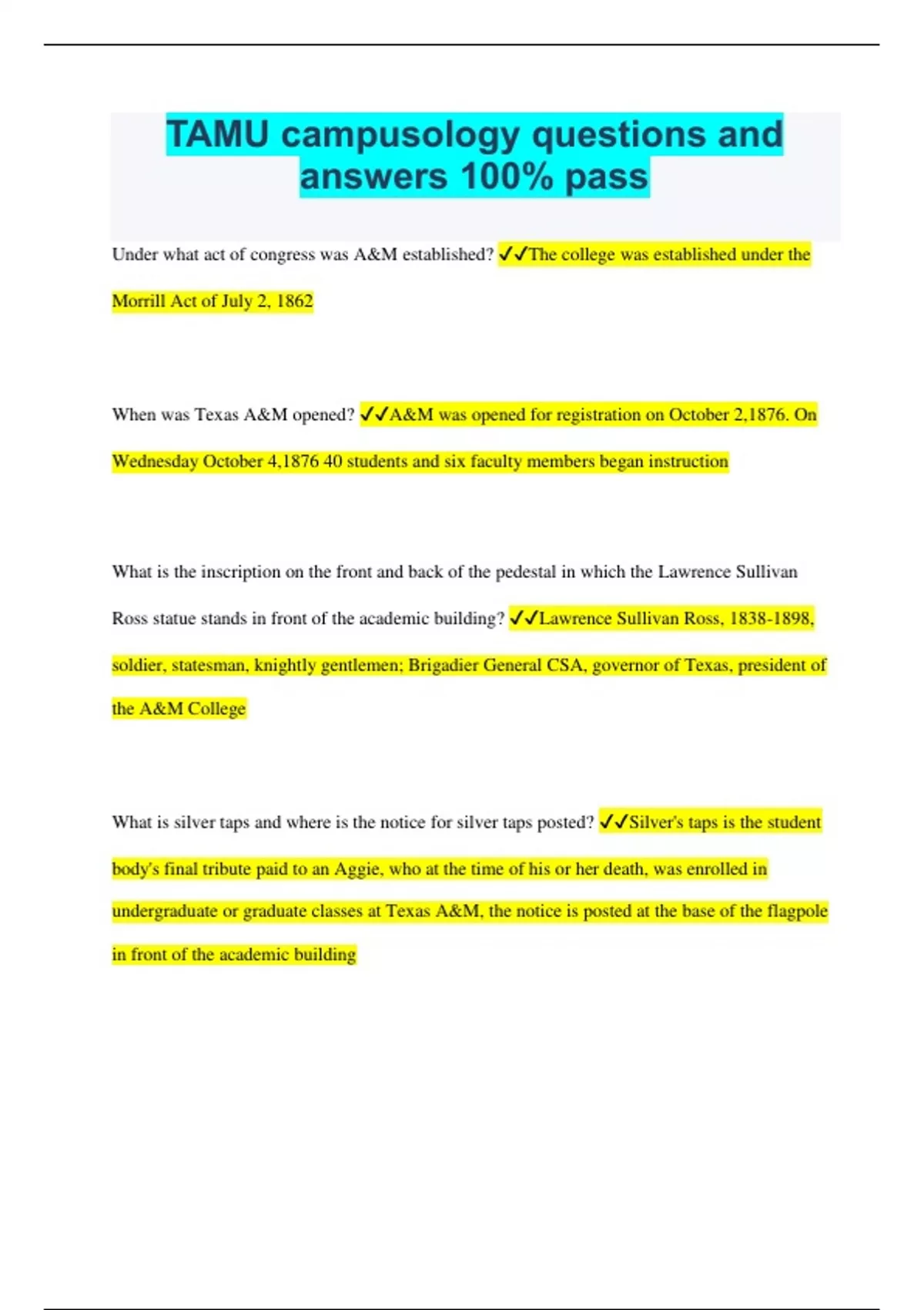 TAMU campusology questions and answers 100% pass - TAMU campusology - Stuvia US