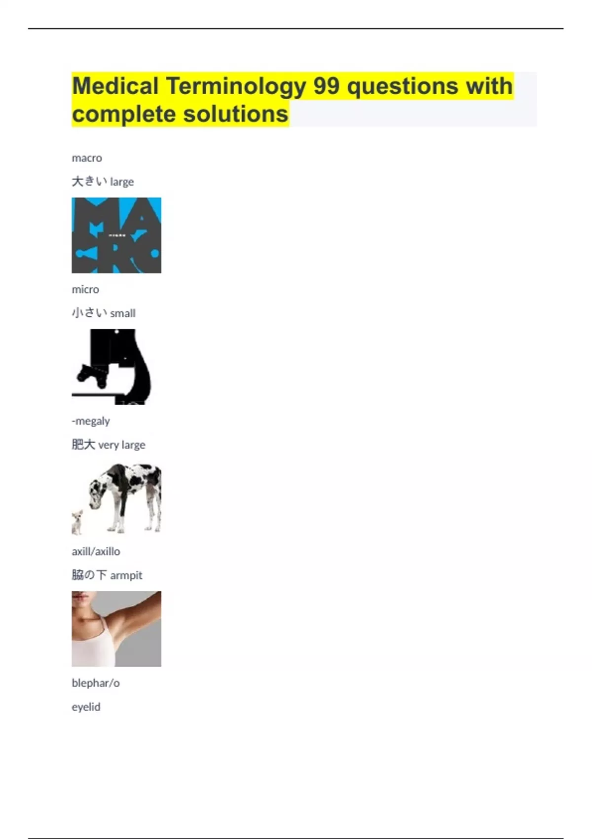 Medical Terminology |99 questions with complete solutions - MEDICAL ...