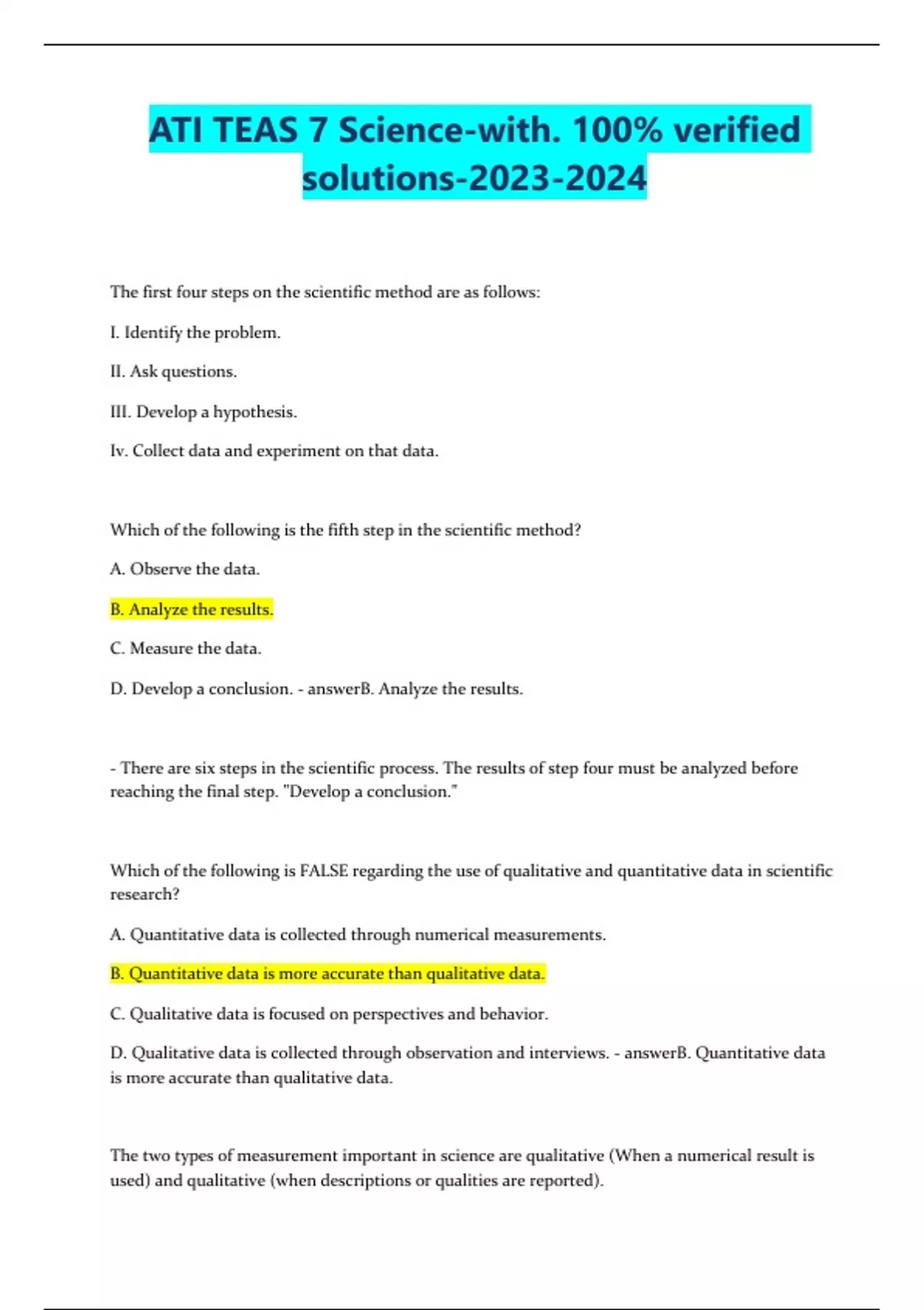 ATI TEAS 7 Science-with. 100% verified solutions- - ATI TEAS 7 - Stuvia US