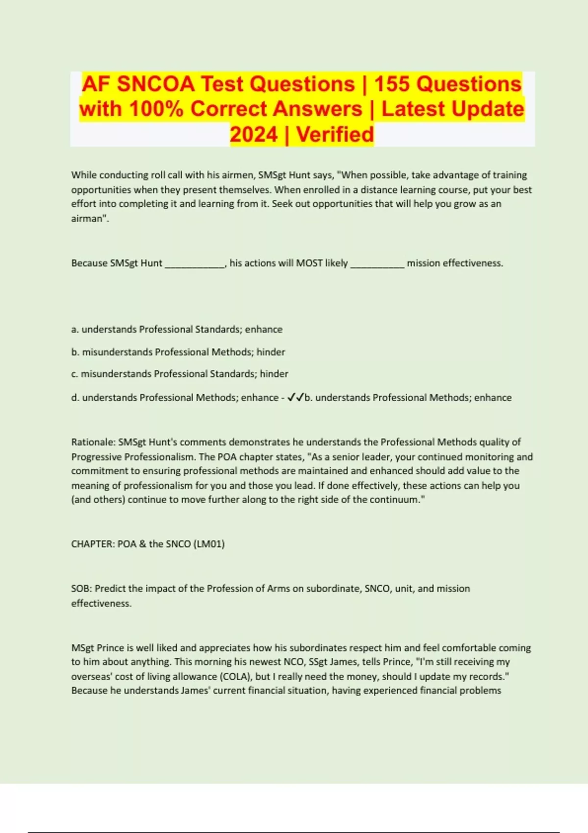 AF SNCOA Test Questions | 155 Questions with 100% Correct Answers ...