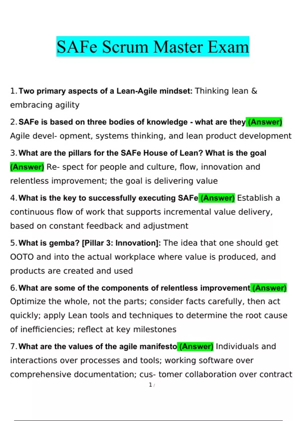 SAFe Scrum Master Questions with complete solutions - SAFe Agile ...