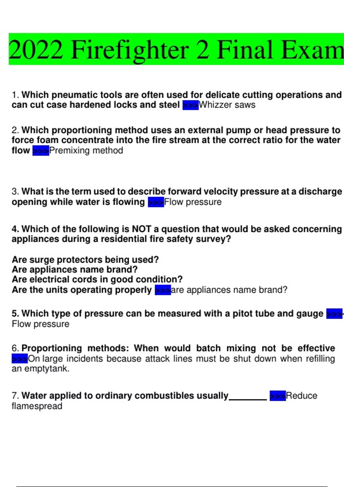 Firefighter 2 Final Exam Questions with complete solutions ...