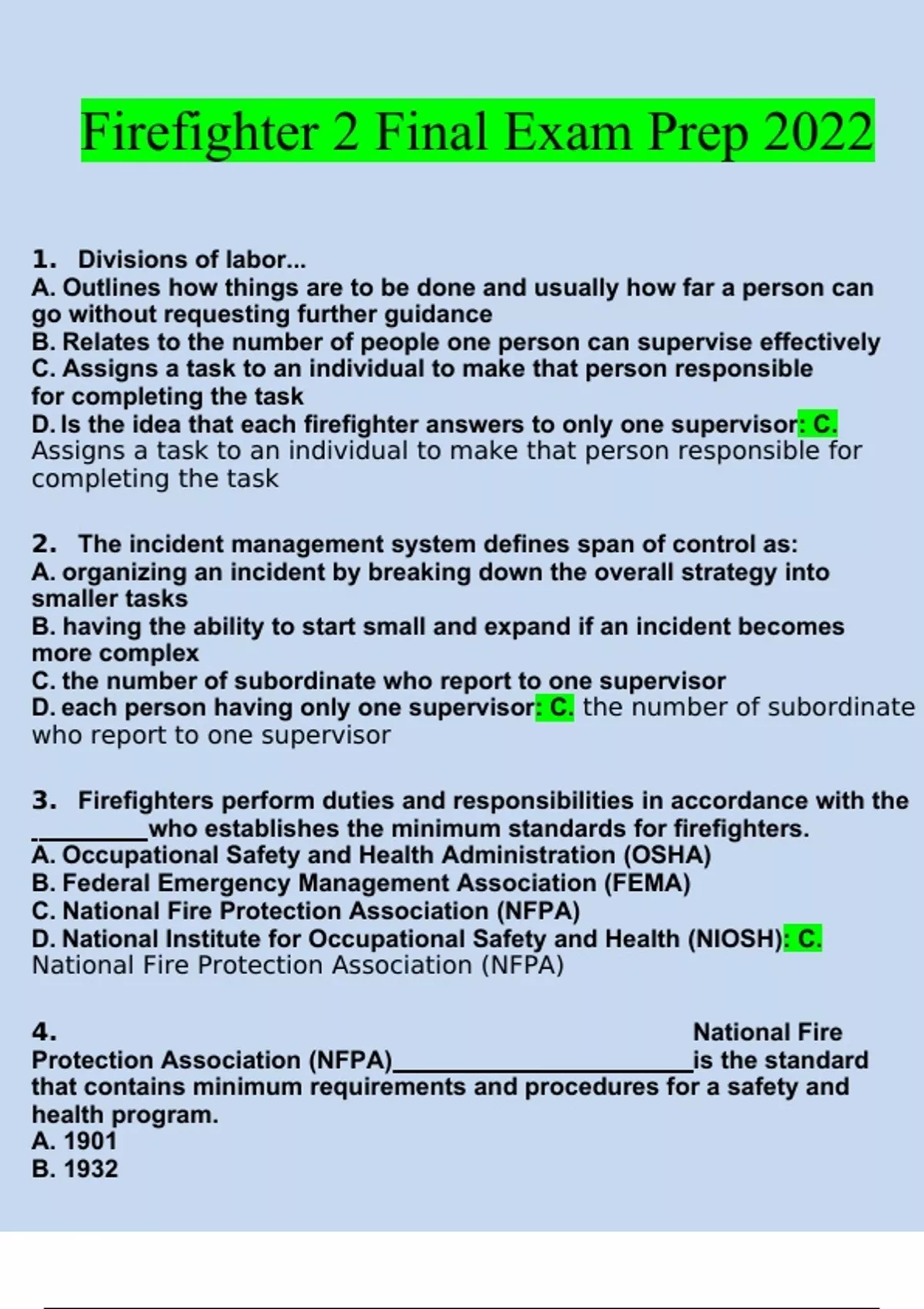 Firefighter 2 Final Exam Prep Questions with complete solutions - Firefighter 1 - Stuvia US