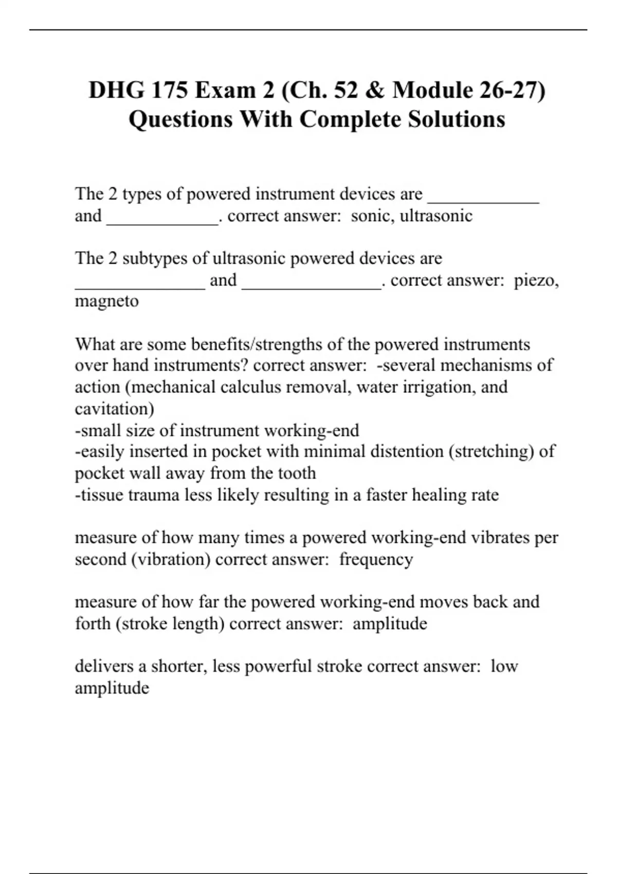 DHG 175 Exam 2 (Ch. 52 & Module 26-27) Questions With Complete Solutions - DHG 175 - Stuvia US