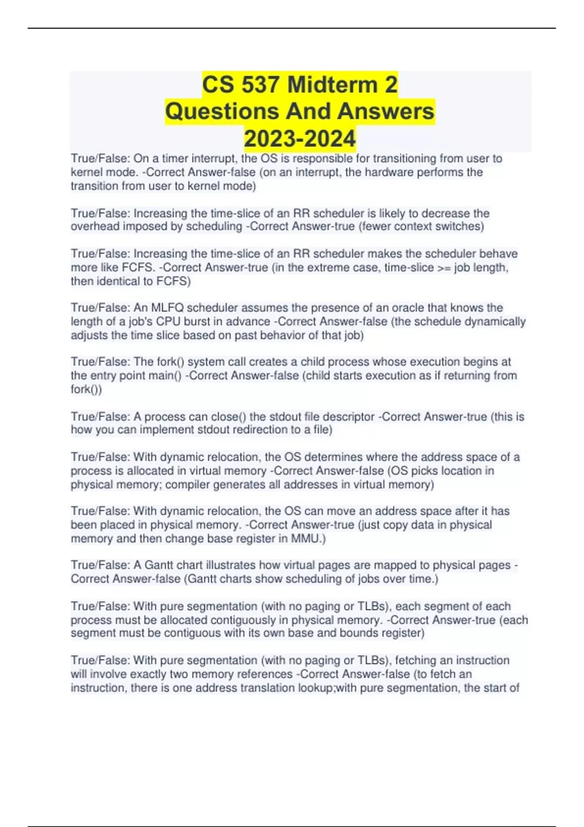 CS 537 Midterm 2 Questions And Answers - CS 537 - Stuvia US