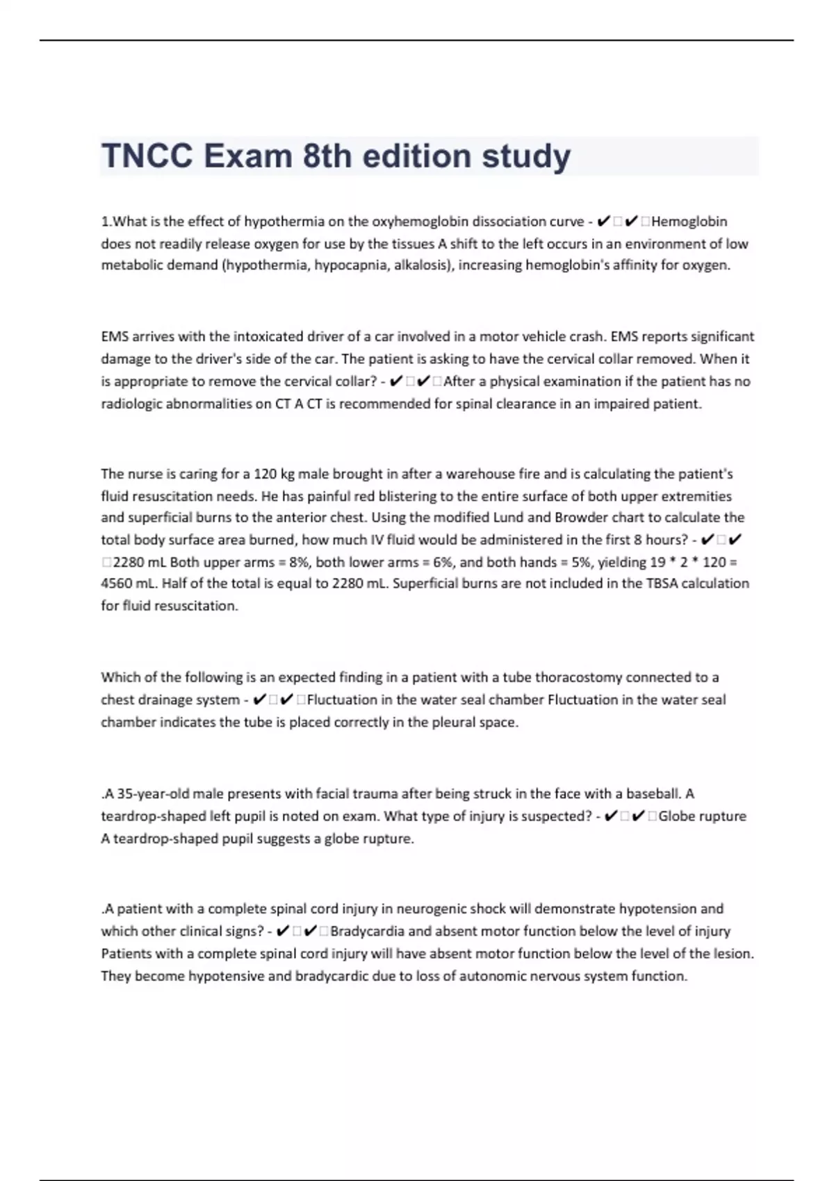 TNCC Exam 8th edition 50 study Questions With Answers - TNCC 8th ...