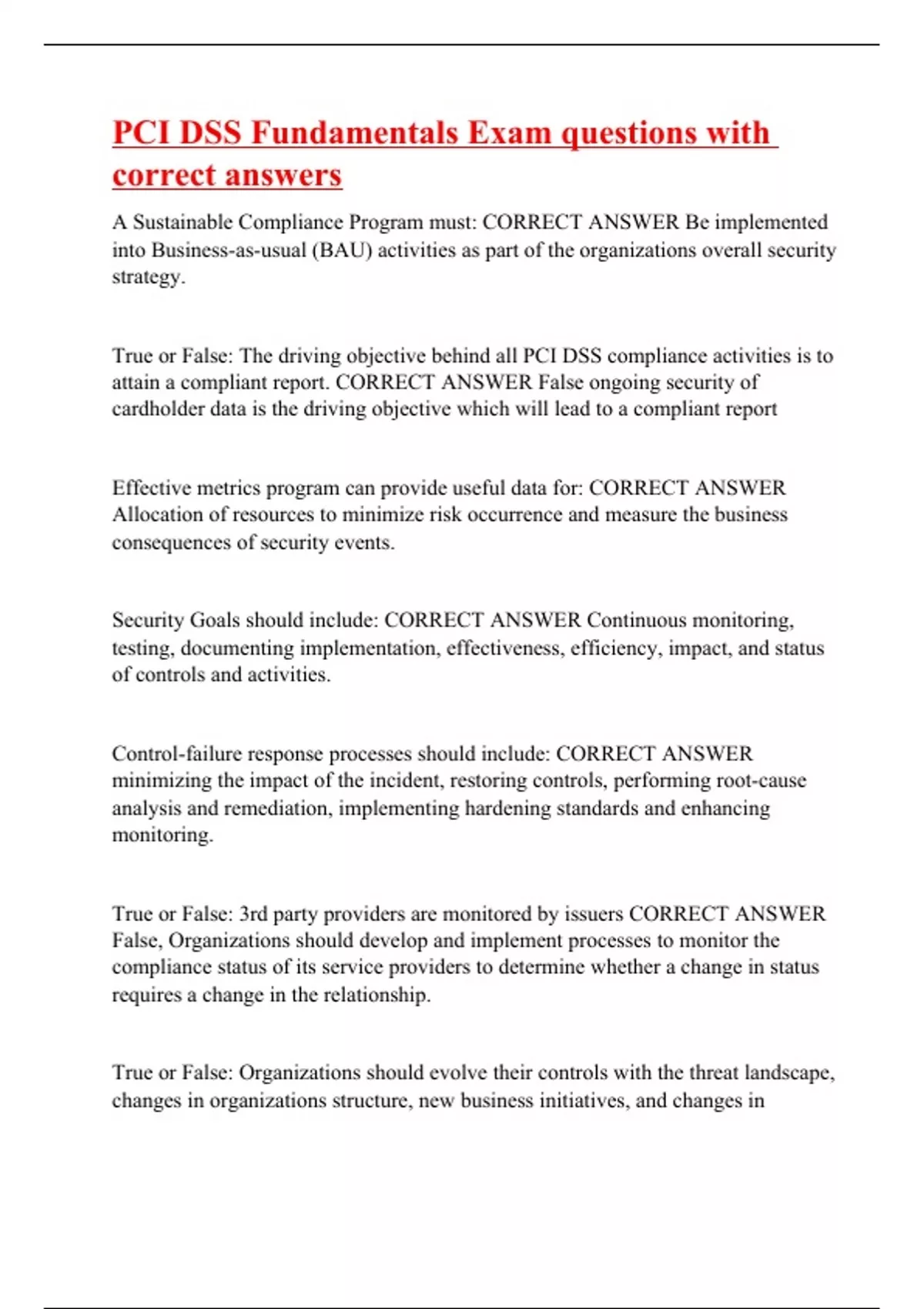 PCI DSS Fundamentals Exam questions with correct answers - PCI DSS - Stuvia US
