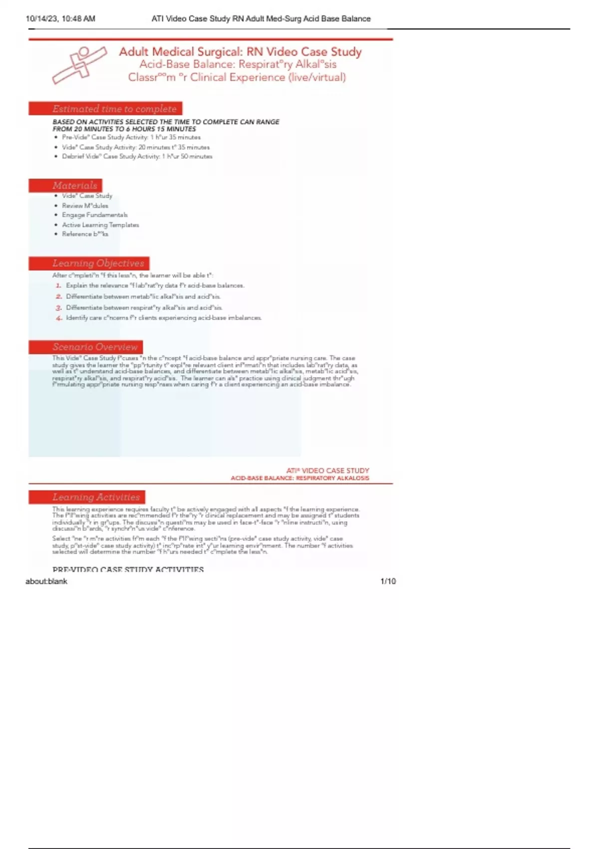 ATI Video Case Study RN Adult Med-Surg Acid Base Balance - ATI RN ADULT ...