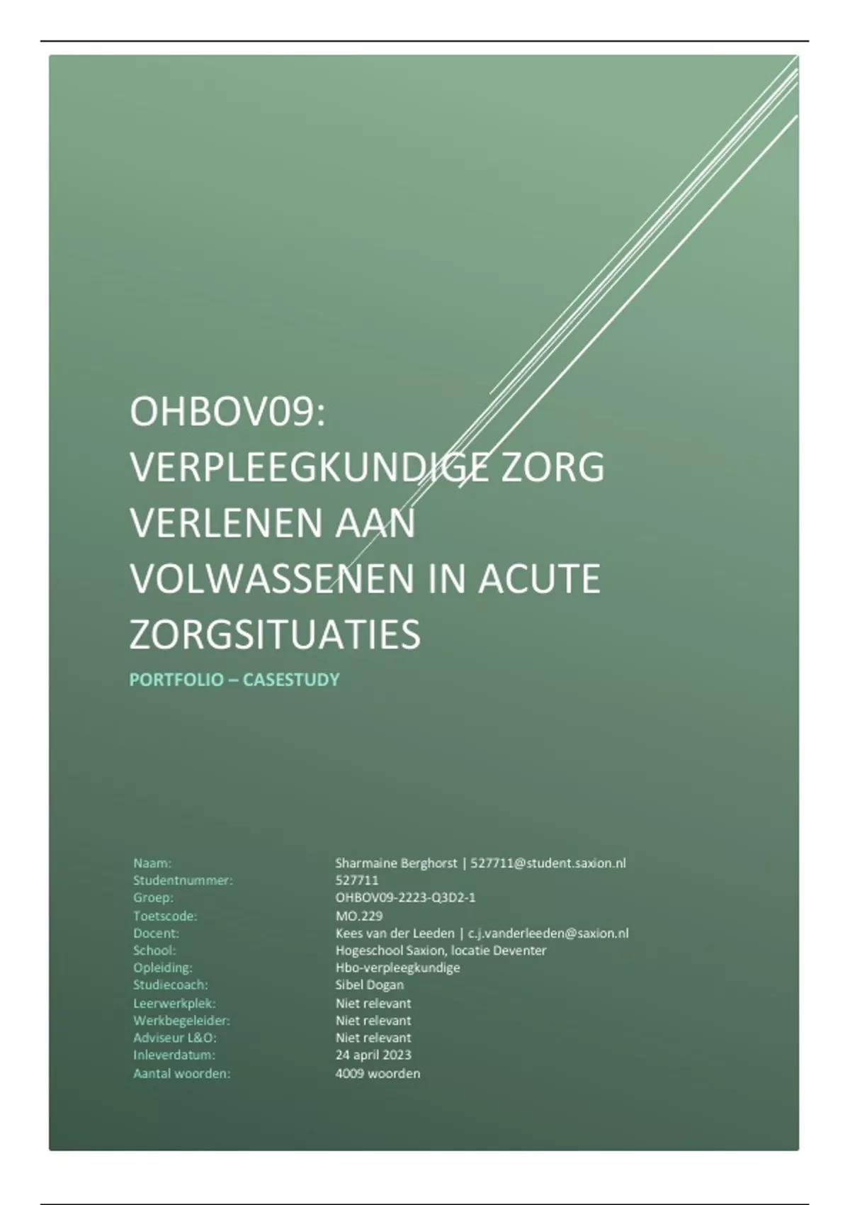 OHBOV09: Verpleegkundige zorg verlenen aan volwassenen in acute ...