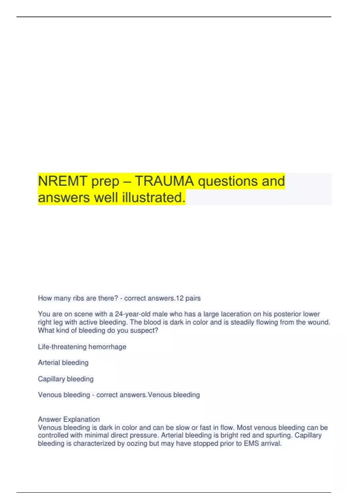 NREMT prep – TRAUMA questions and answers well illustrated. - NREMT ...