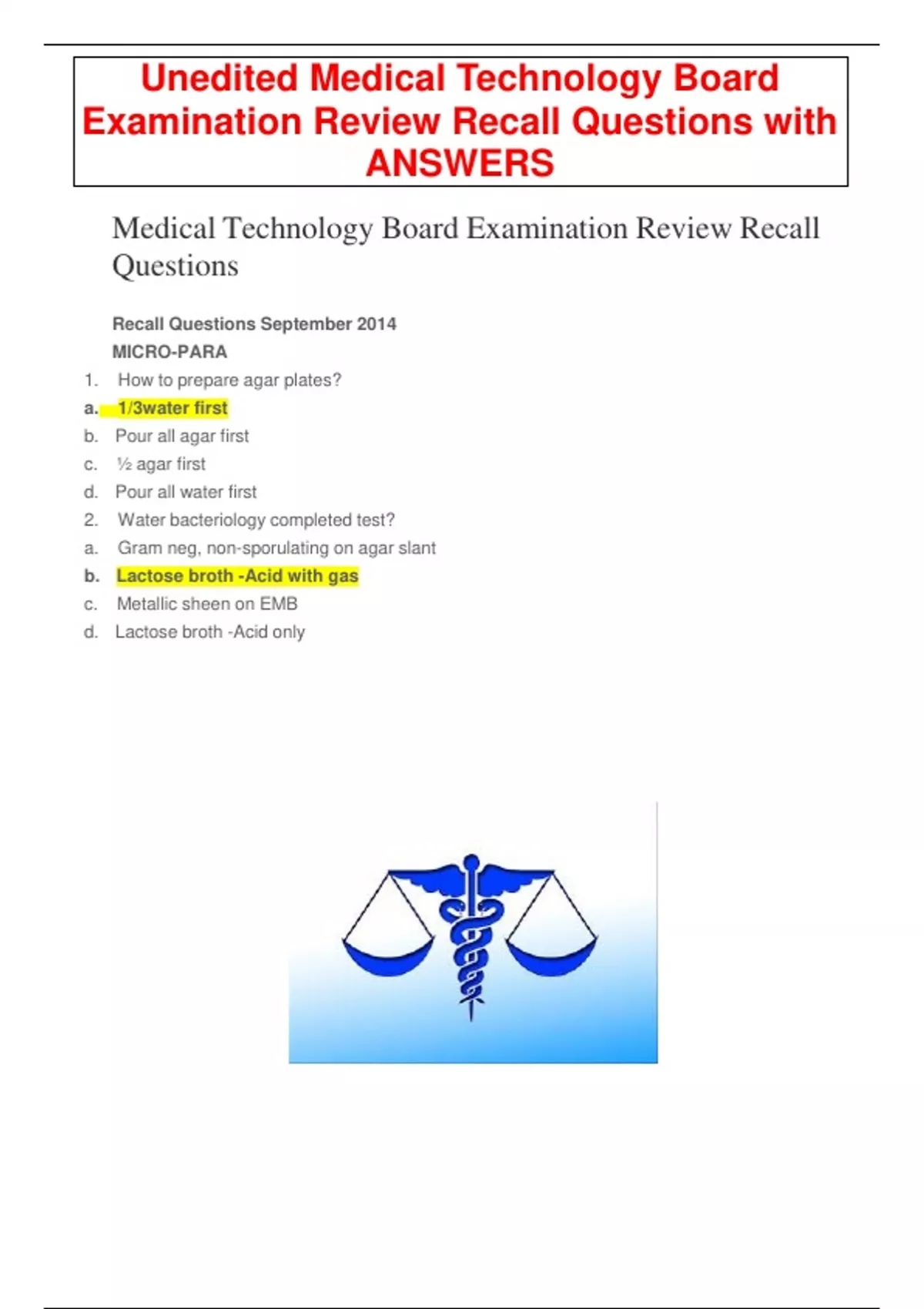 SCIENCE 01 Unedited Medical Technology Board Examination Review Recall ...