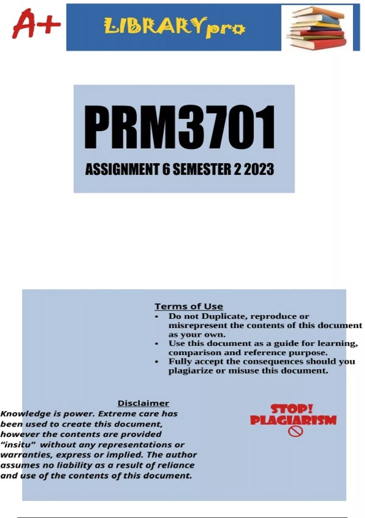PRM3701 Assignment 6 (DETAILED ANSWERS) Semester 2 2023 (671583) - DUE ...