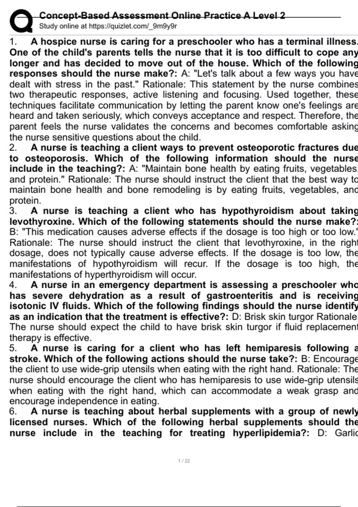 ATI Concept-based assessment online practice A Level 2 Exam Questions ...