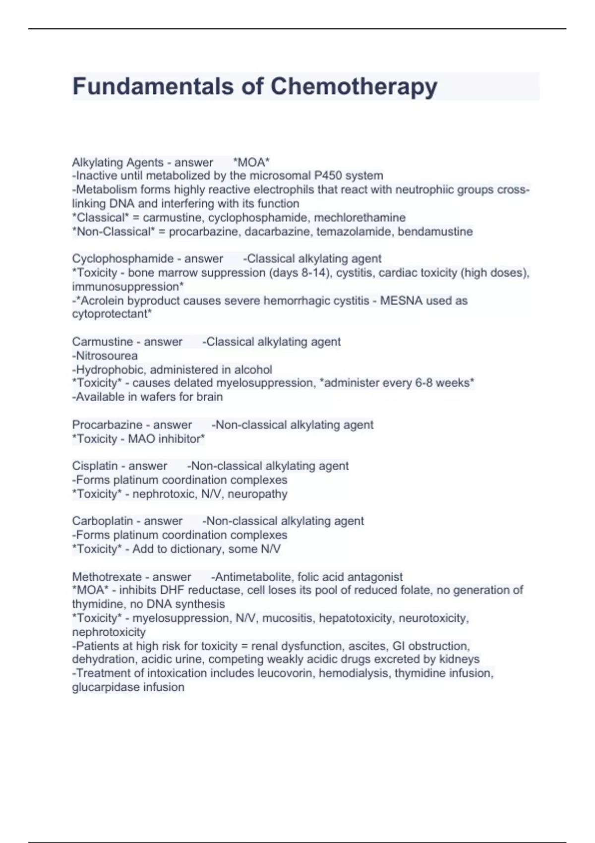 Fundamentals of Chemotherapy Questions and Answers 2023 - Fundamentals ...