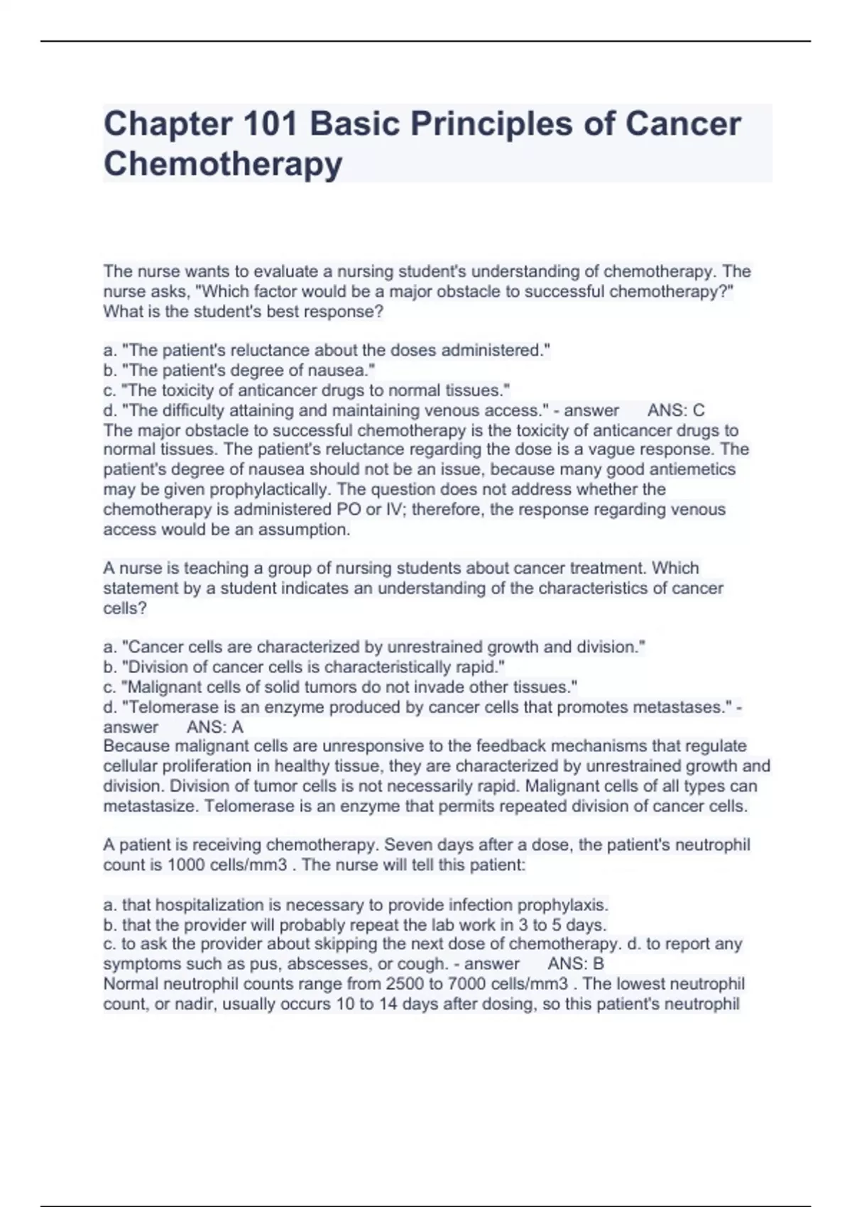 Chapter 101 Basic Principles of Cancer Chemotherapy Questions and ...