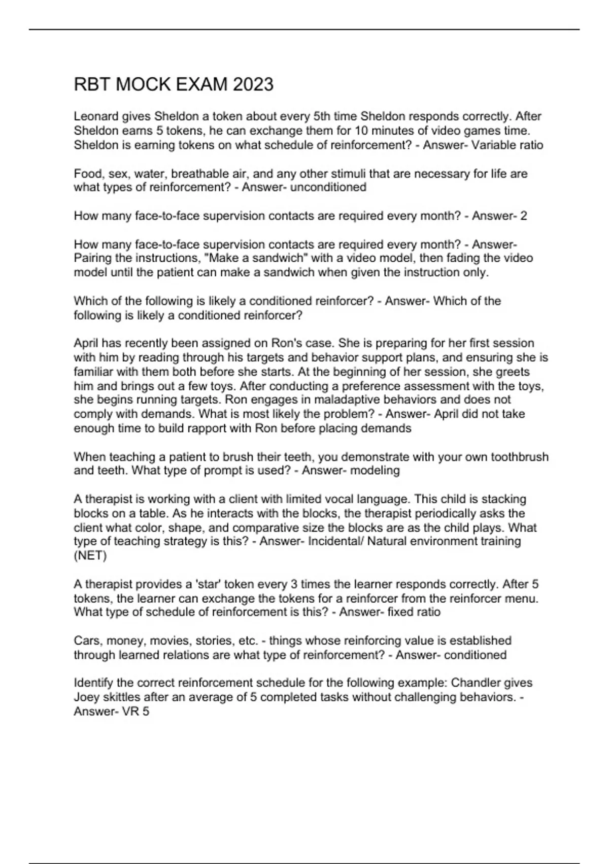 RBT MOCK EXAM 2023 - RBT - Stuvia US
