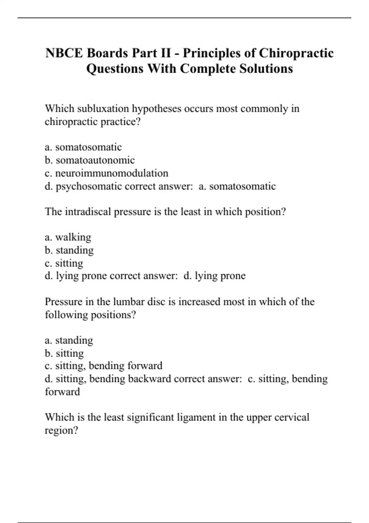 NBCE Boards Part II - Principles of Chiropractic Questions With ...