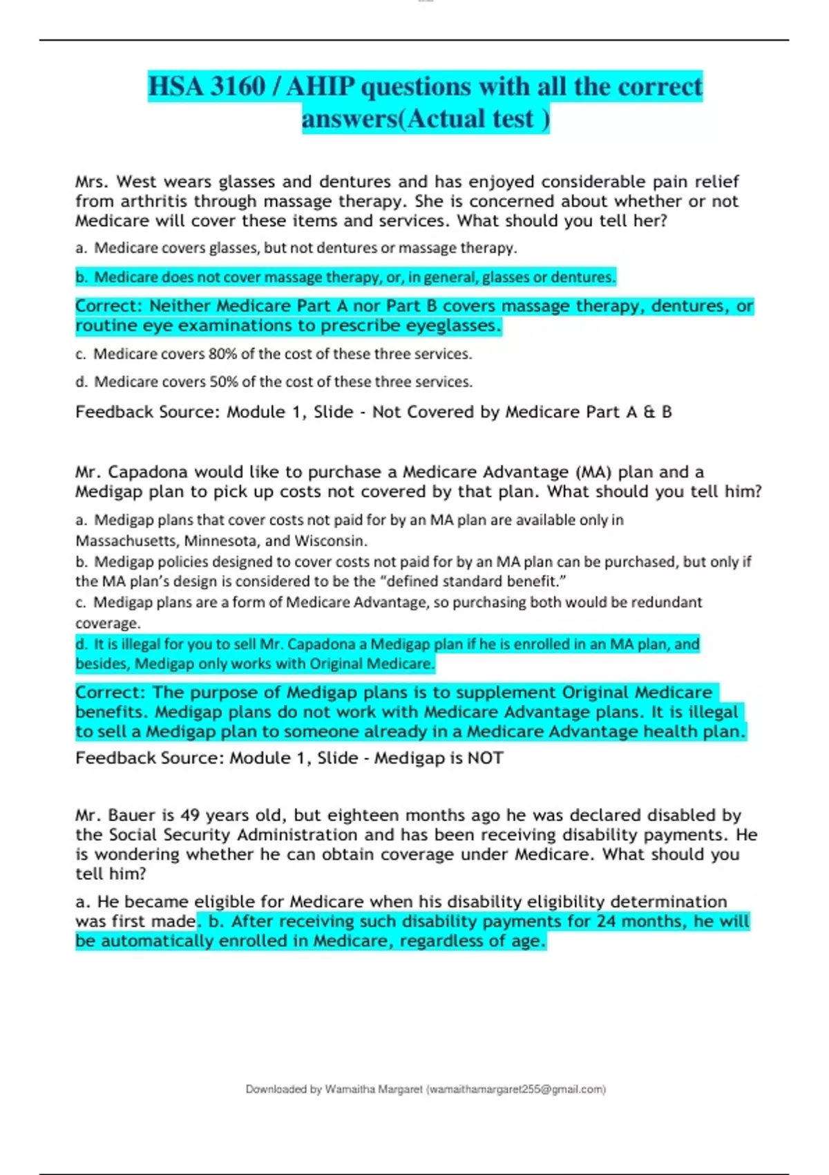 HSA 3160 / AHIP questions with all the correct answers(Actual test ...