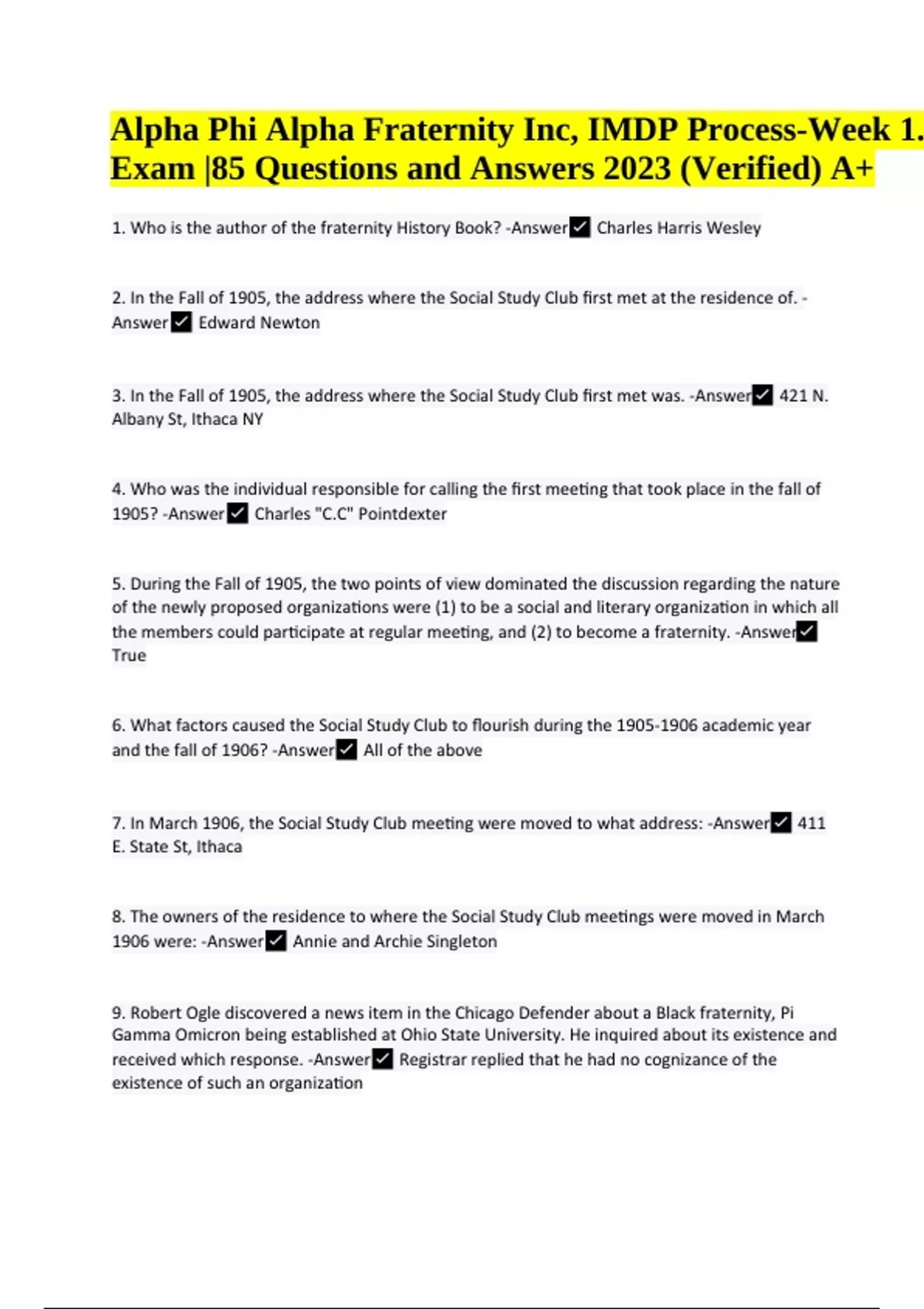 Alpha Phi Alpha Fraternity Inc, IMDP Process-Week 1. Exam |85 Questions ...
