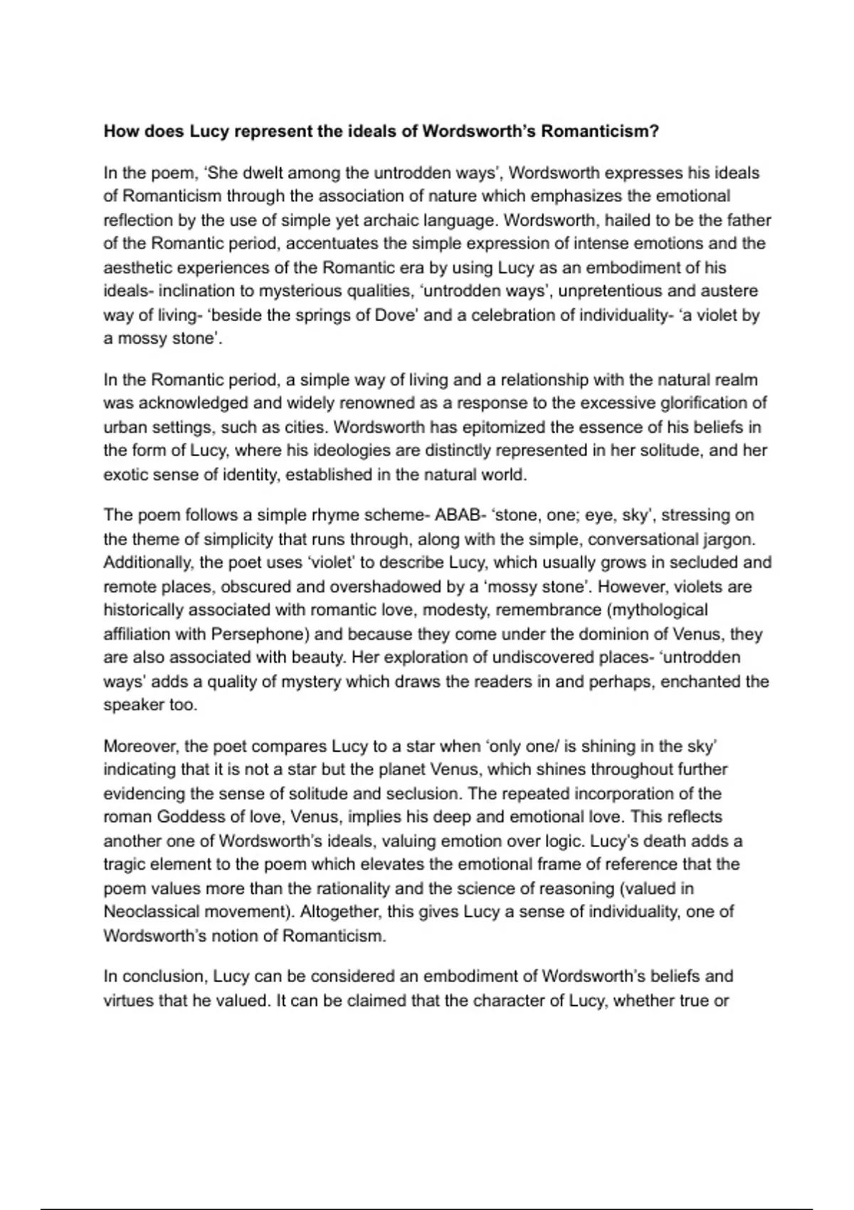 How does Lucy represent the ideals of Wordsworth’s Romanticism ...