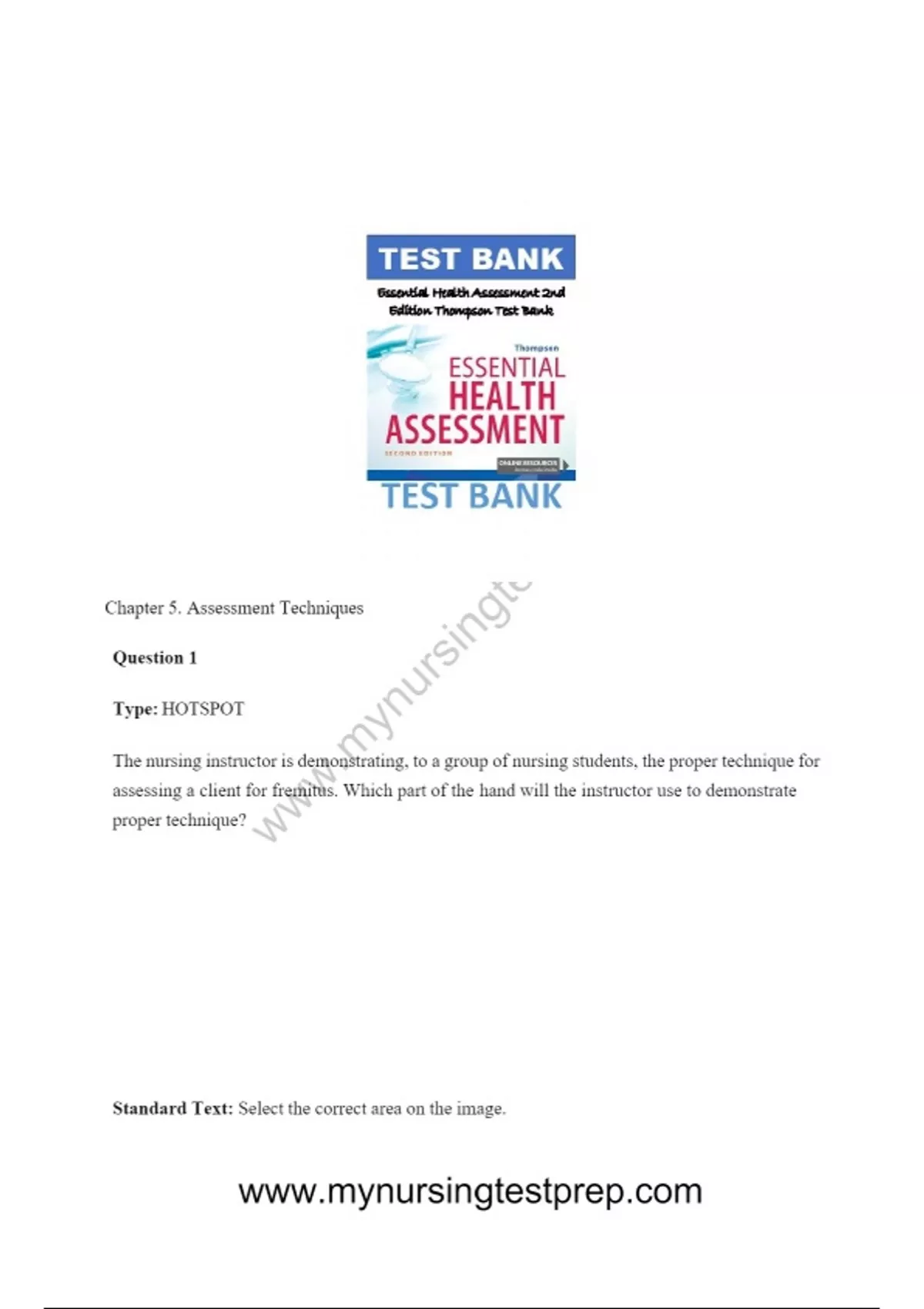 Essential Health Assessment 2nd Edition Thompson Test Bank Chapter 5 ...