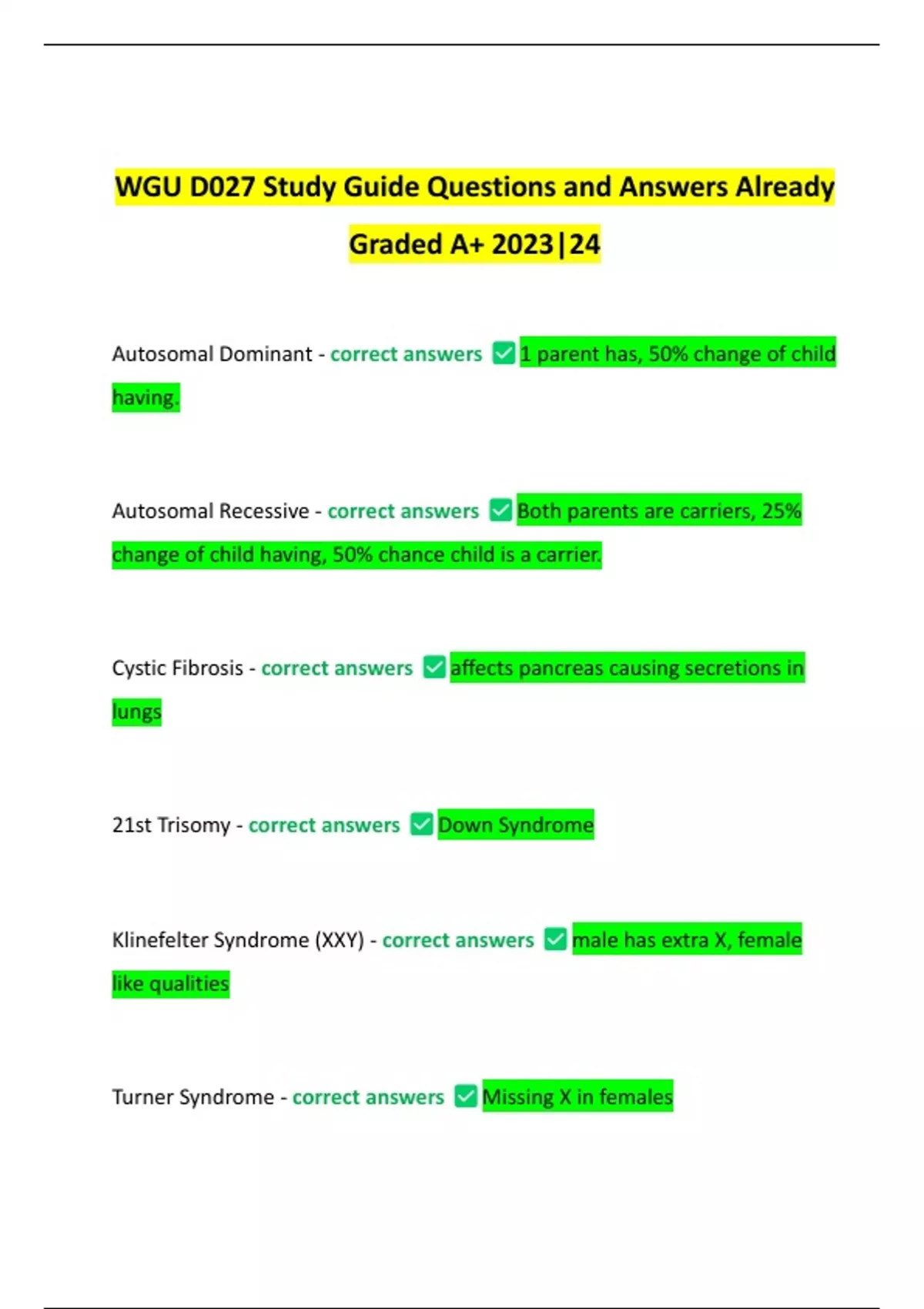 WGU D027 Study Guide Questions and Answers Already Graded A+ 2023|24 ...