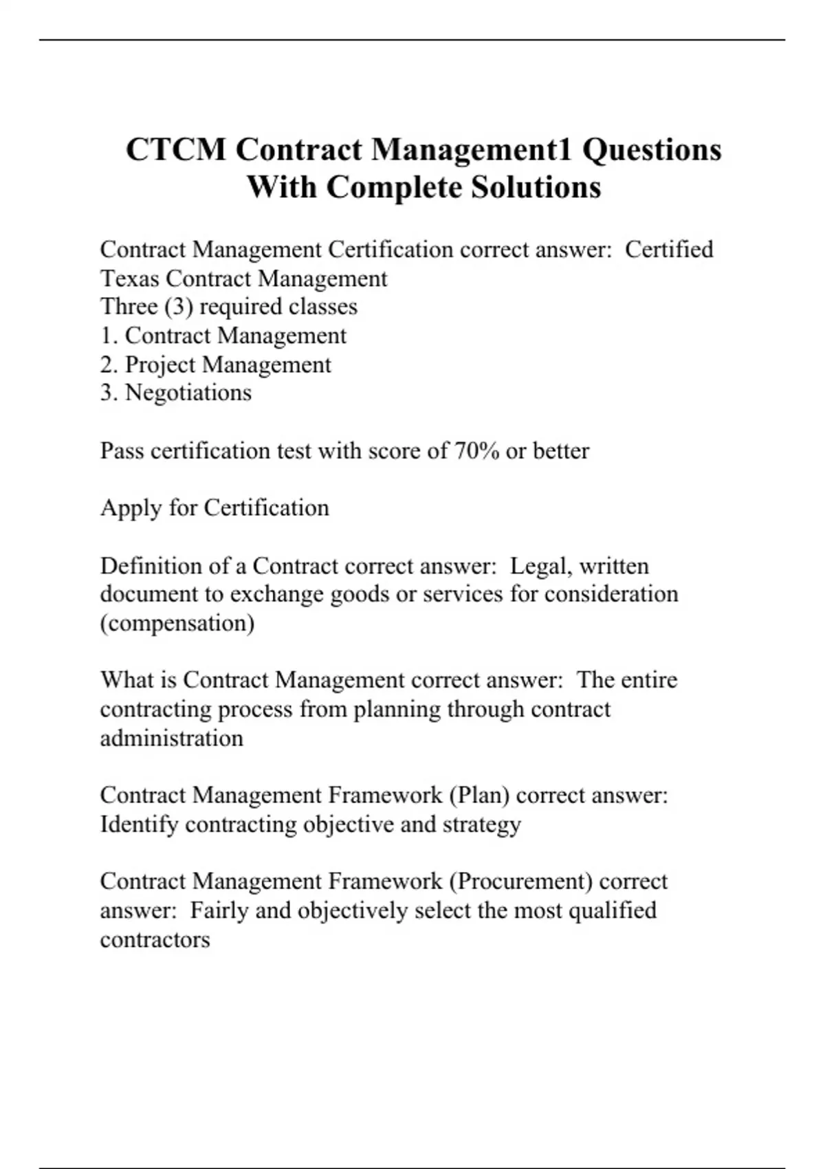 CTCM Contract Management1 Questions With Complete Solutions - CTCM ...