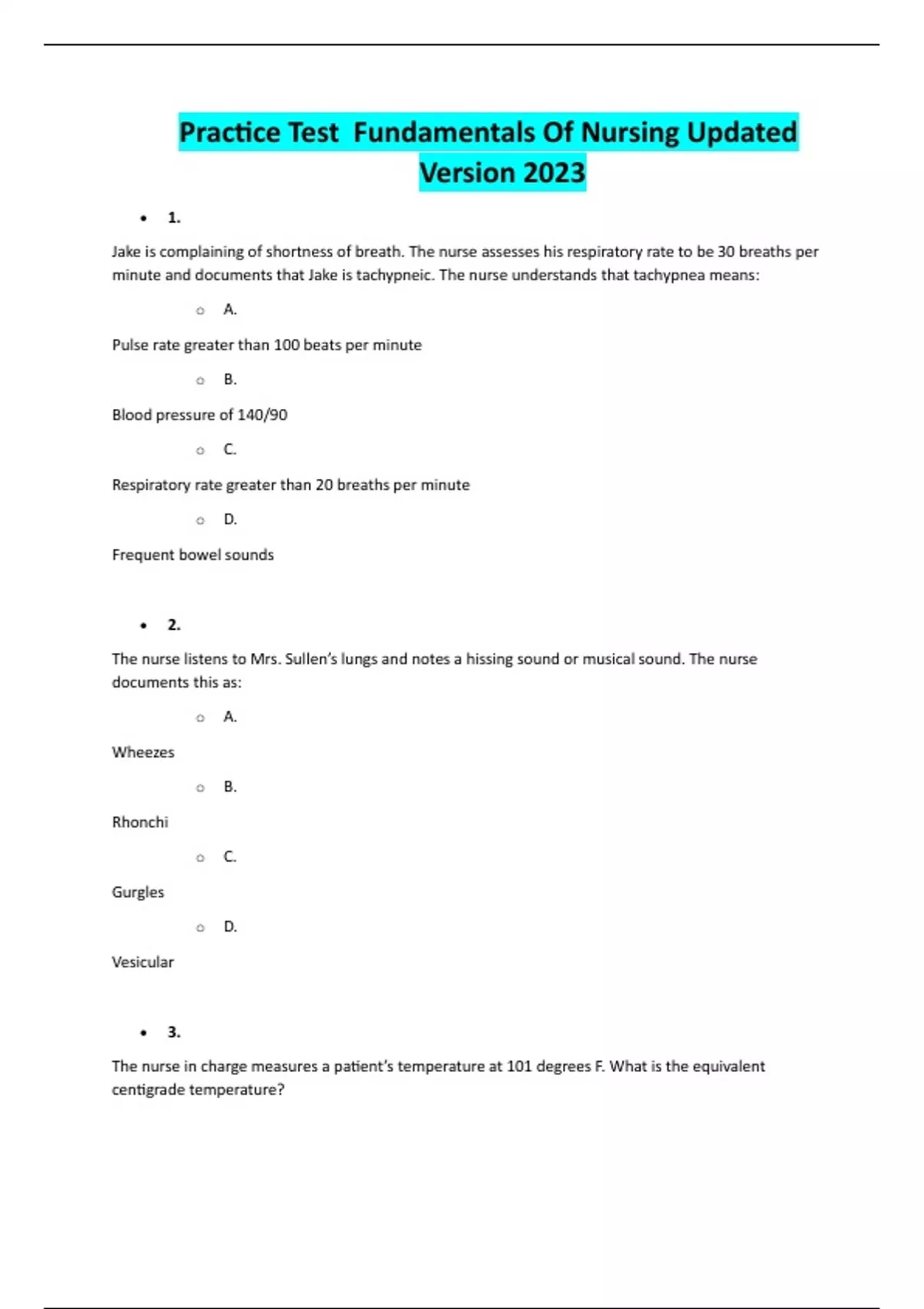 Practice Test Fundamentals Of Nursing Updated Version 2023 ...