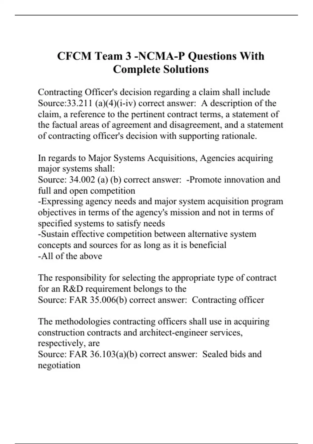 CFCM Team 3 -NCMA-P Questions With Complete Solutions - NCMA - Stuvia US