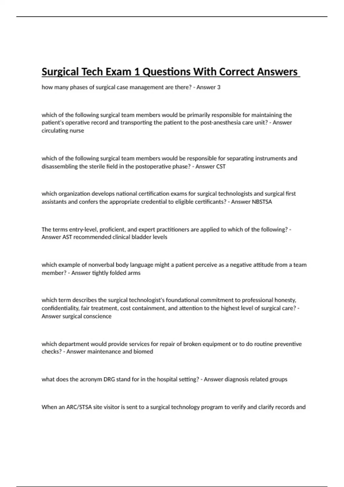 Surgical Tech Exam 1 Questions With Correct Answers - Surgical tech ...