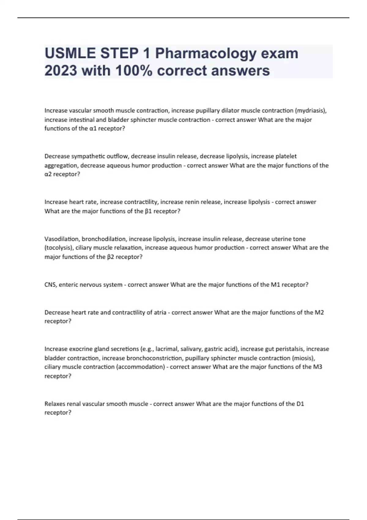 USMLE STEP 1 Pharmacology exam 2023 with 100% correct answers - USMLE ...