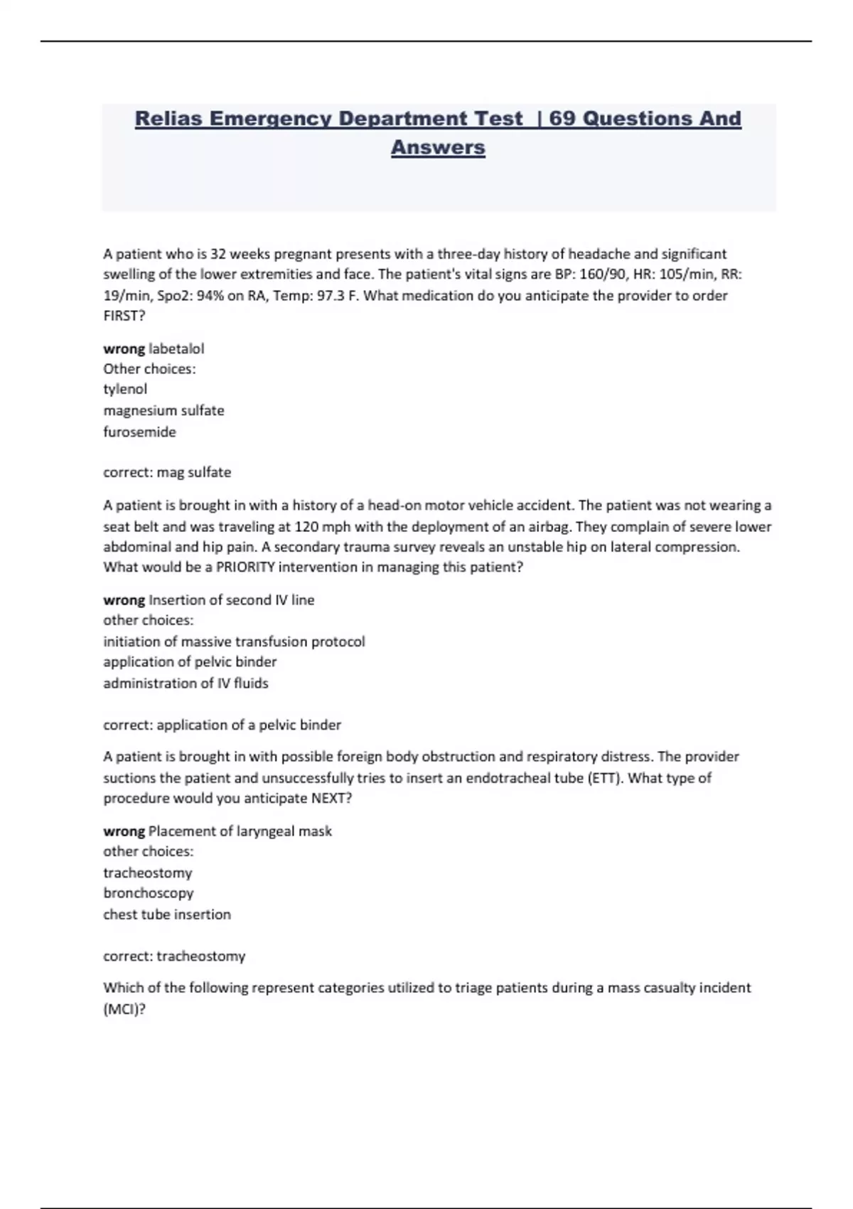 Relias Emergency Department Test | 69 Questions And Answers - Relias ...