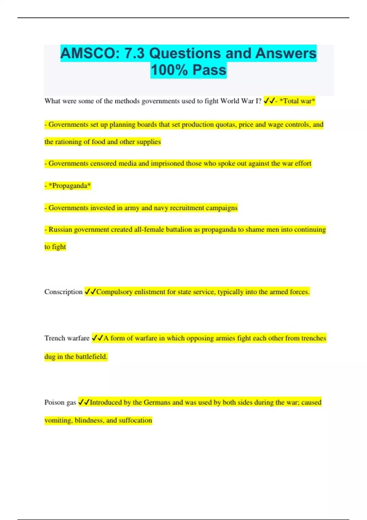 AMSCO: 7.3 Questions and Answers 100% Pass - AMSCO: 7.3 - Stuvia US