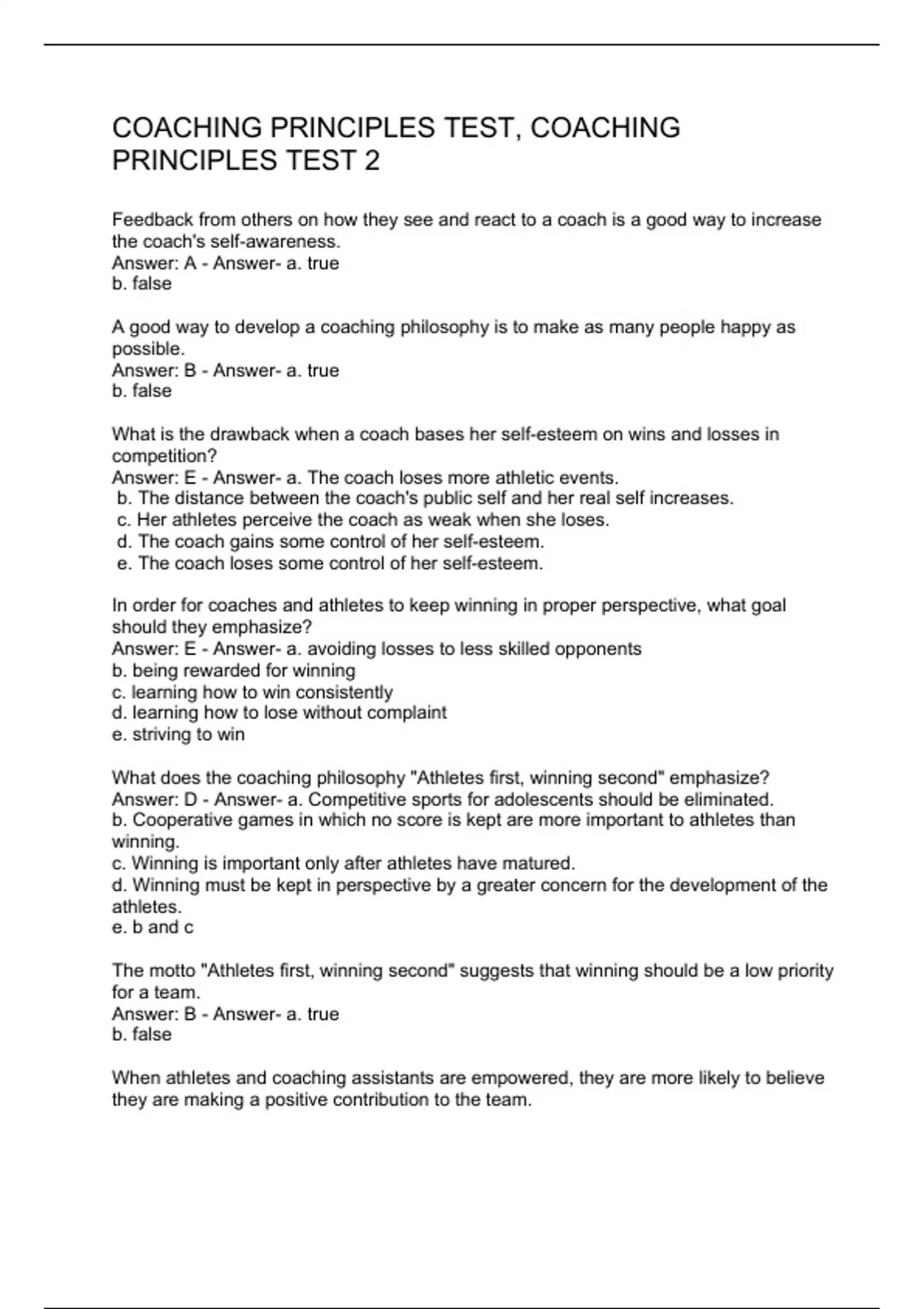 Coaching Principles Test, Coaching Principles Test 2 - Coaching ...