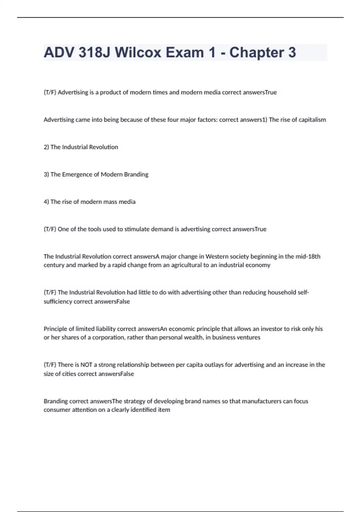 ADV 318J Wilcox Exam 1 - Chapter 3 2023 with 100% correct answers - ADV 318J Wilcox E1 - Chapter ...
