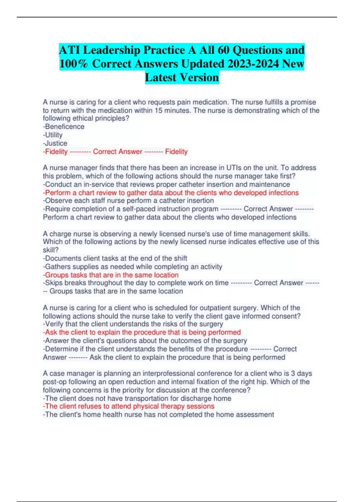 ATI Leadership Practice A All 60 Questions and 100% Correct Answers ...