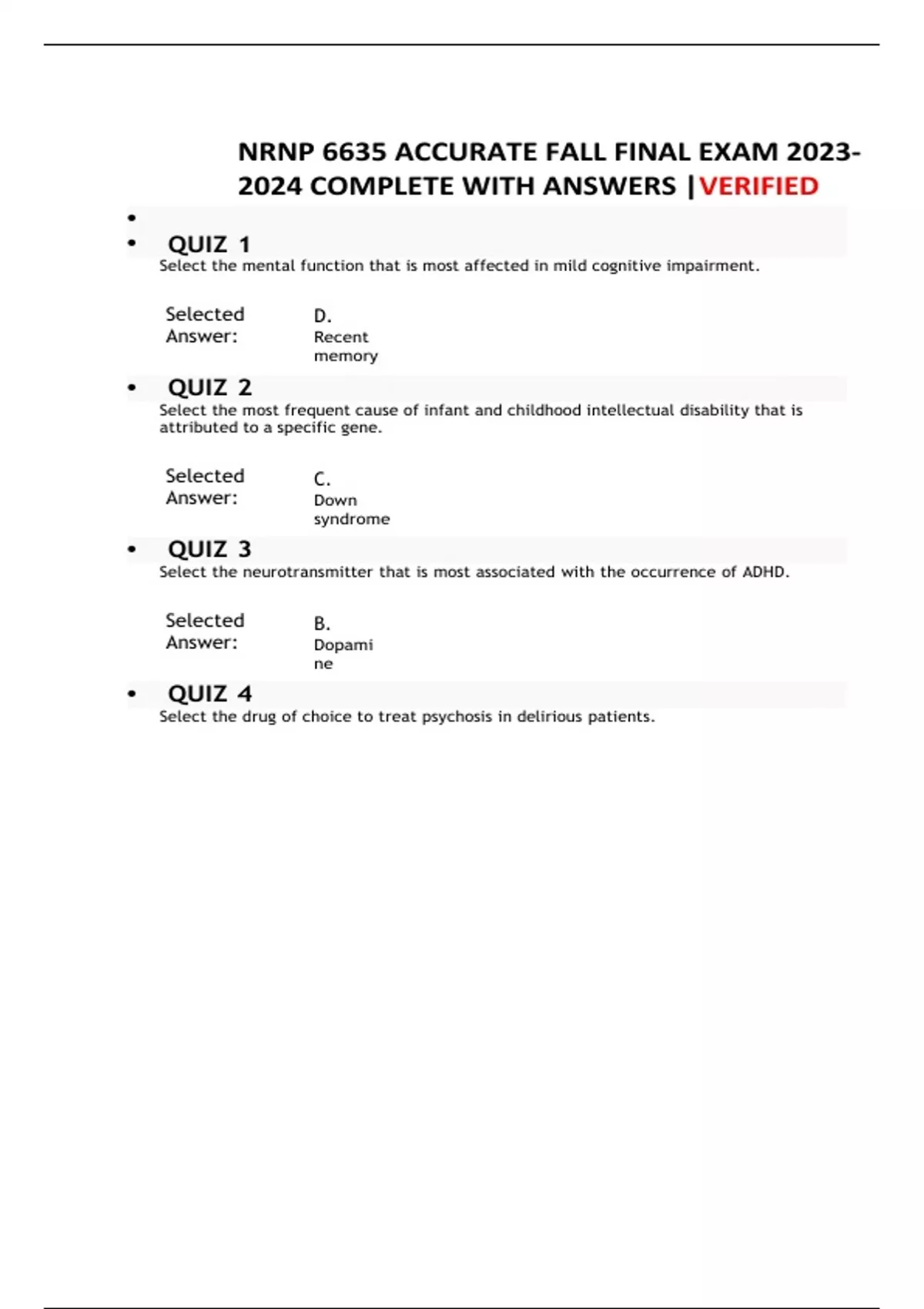 NRNP 6635 ACCURATE FALL FINAL EXAM COMPLETE WITH ANSWERS |VERIFIED ...