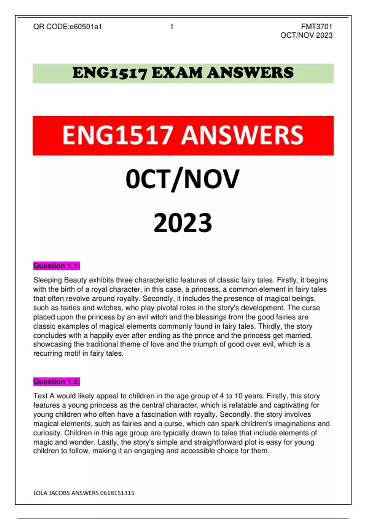 ENG1517 OCT EXAM ANSWERS 2023 - ENG1517 - Stuvia SA