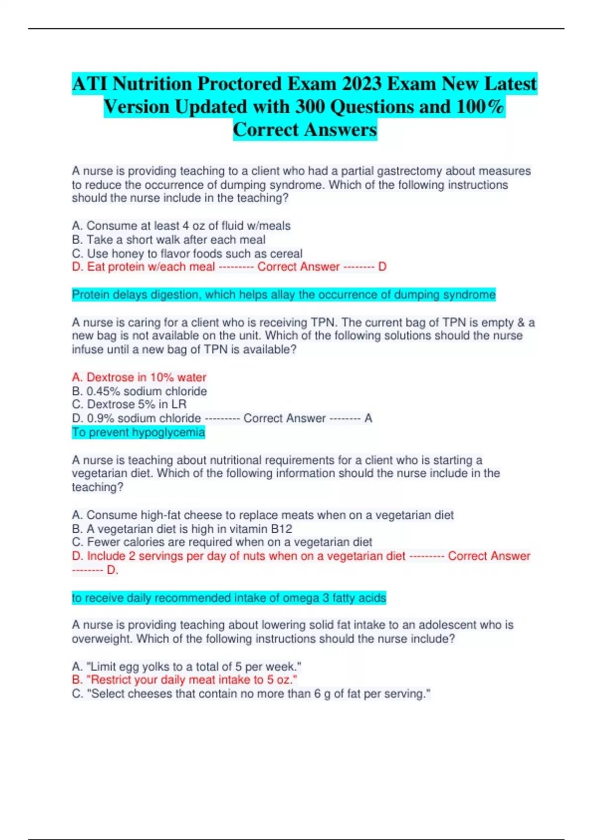 ATI Nutrition Proctored Exam 2023 Exam New Latest Version Updated with ...