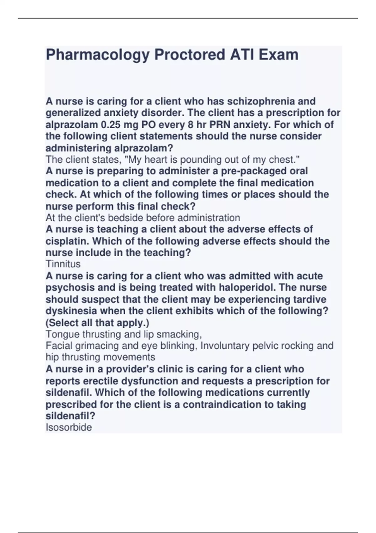 Pharmacology Proctored ATI Exam - Pharmacology - Stuvia US